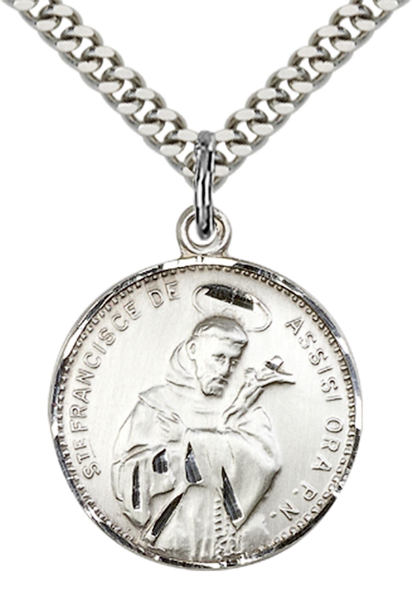 STERLING SILVER ST FRANCIS OF ASSISI PENDANT WITH CHAIN - 7/8" x 3/4" | EWTN Religious Catalogue