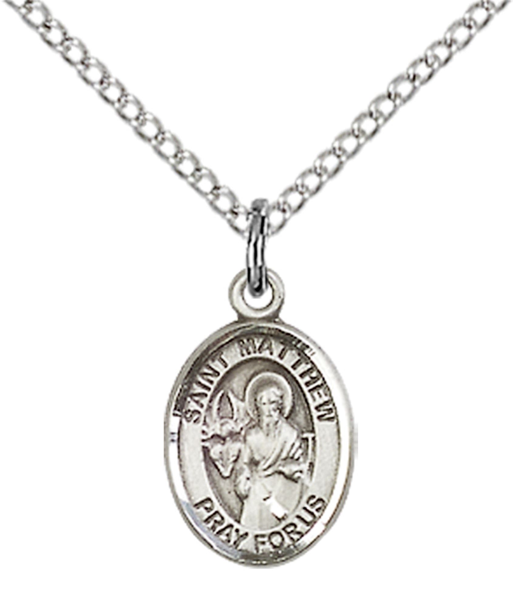 STERLING SILVER ST MATTHEW THE APOSTLE PENDANT WITH CHAIN - 1/2" x 1/4 ...