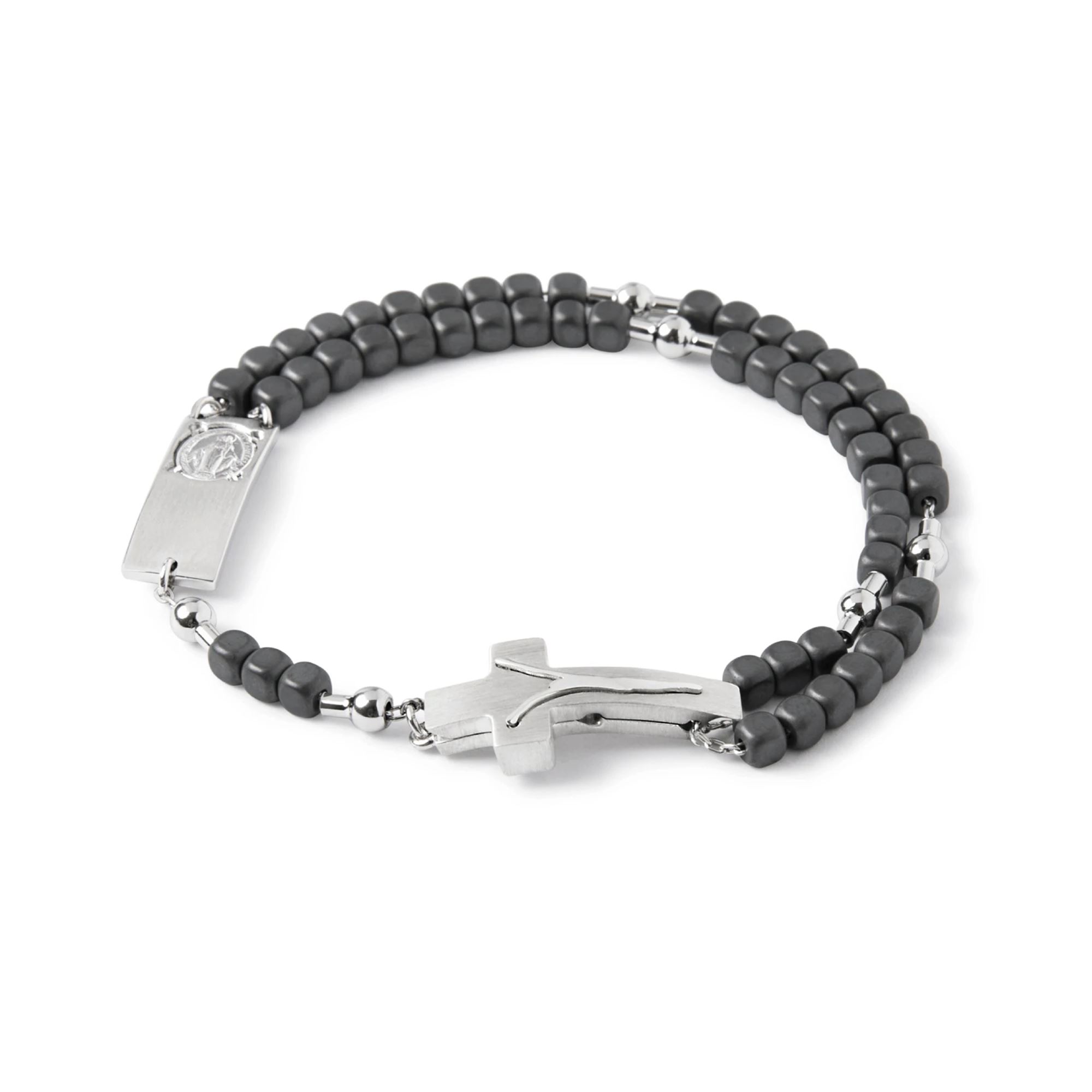 GHIRELLI ROSALET® - MATTE HEMATITE ROSARY BRACELET WITH MODERN CRUCIFIX ...