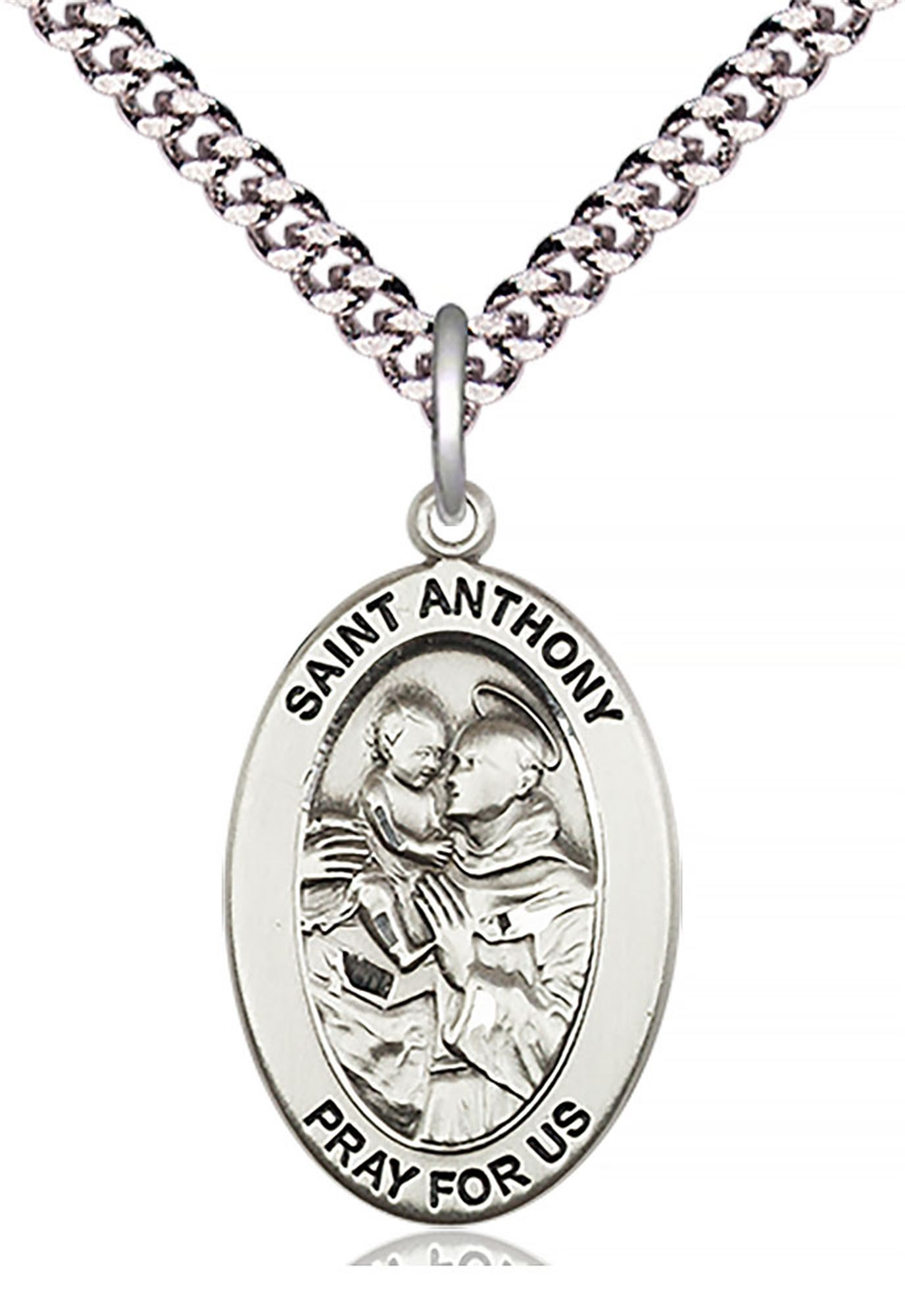 STERLING SILVER ST ANTHONY OF PADUA PENDANT WITH CHAIN - 1" x 5/8 ...