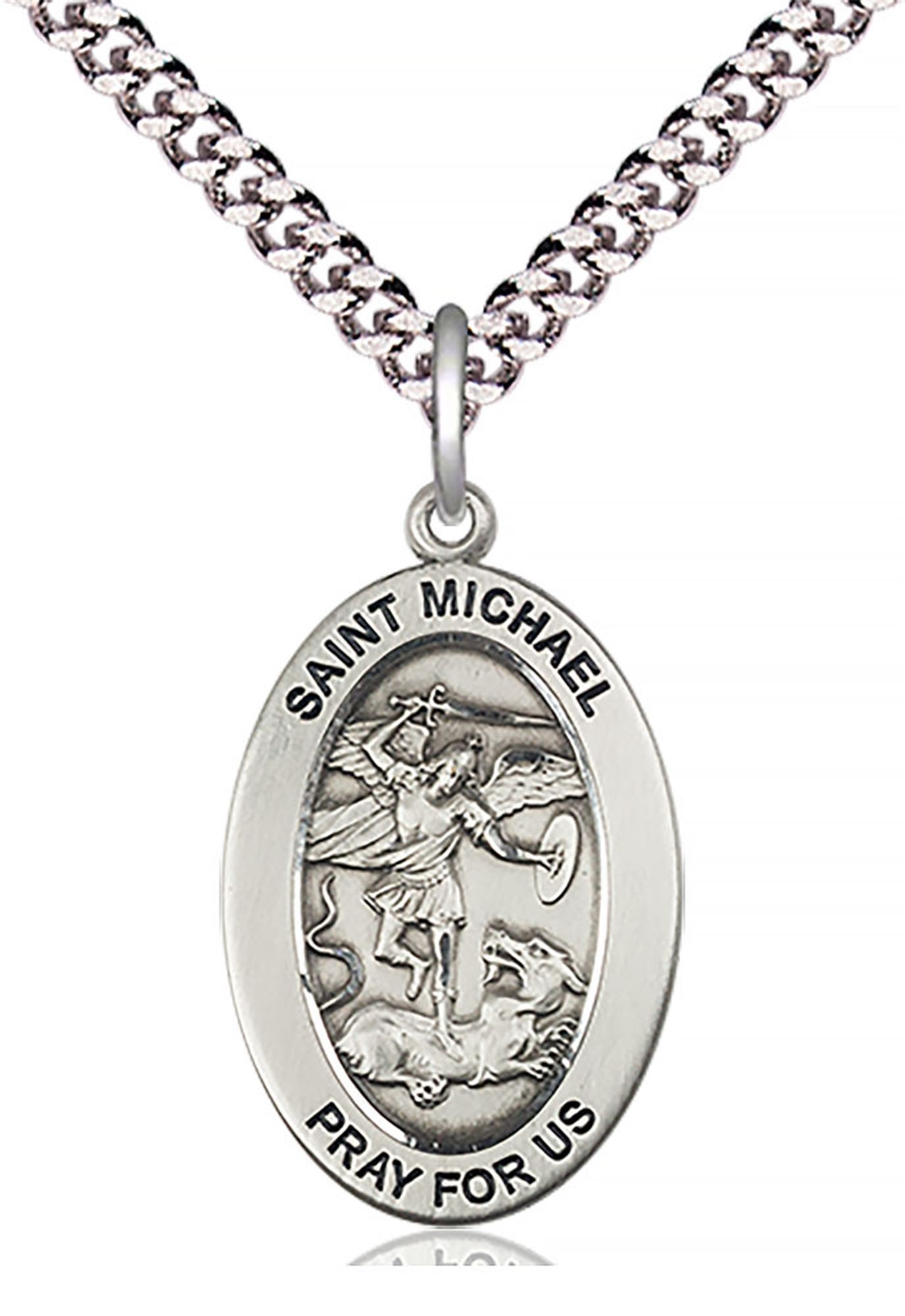 STERLING SILVER ST MICHAEL THE ARCHANGEL PENDANT WITH CHAIN - 1" x 5/8 ...