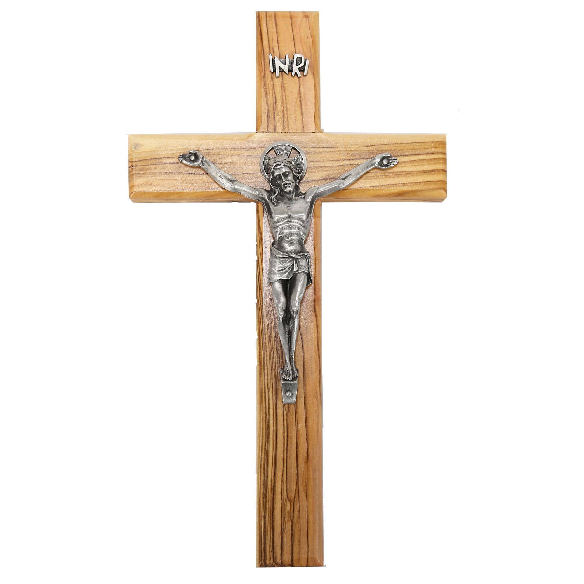 OLIVE WOOD CRUCIFIX PEWTER CORPUS - 9½" | EWTN Religious Catalogue