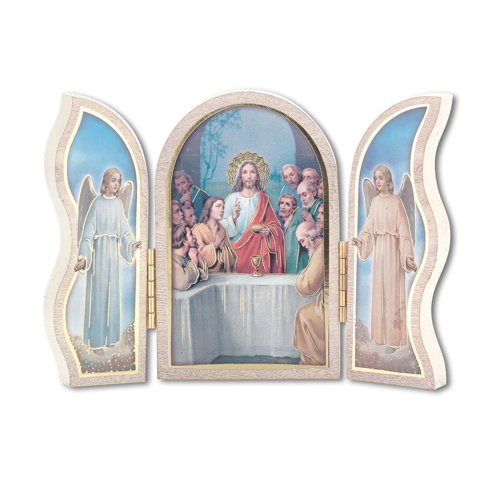 1ST COMMUNION NATURAL WOOD LAST SUPPER TRIPTYCH - 5" | EWTN Religious ...