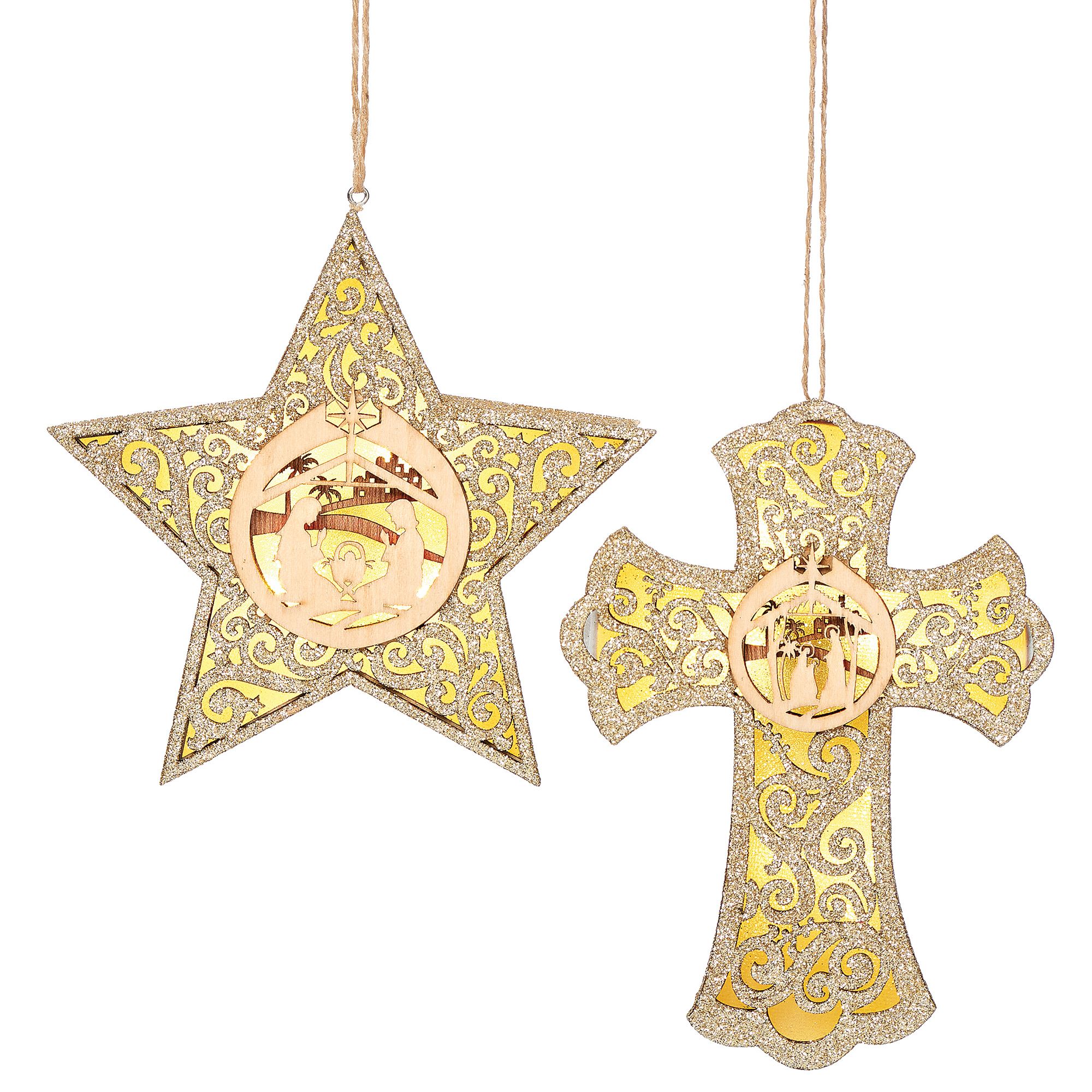CROSS AND STAR LASER CUT LIGHTED ORNAMENTS (SET OF 2) | EWTN Religious ...