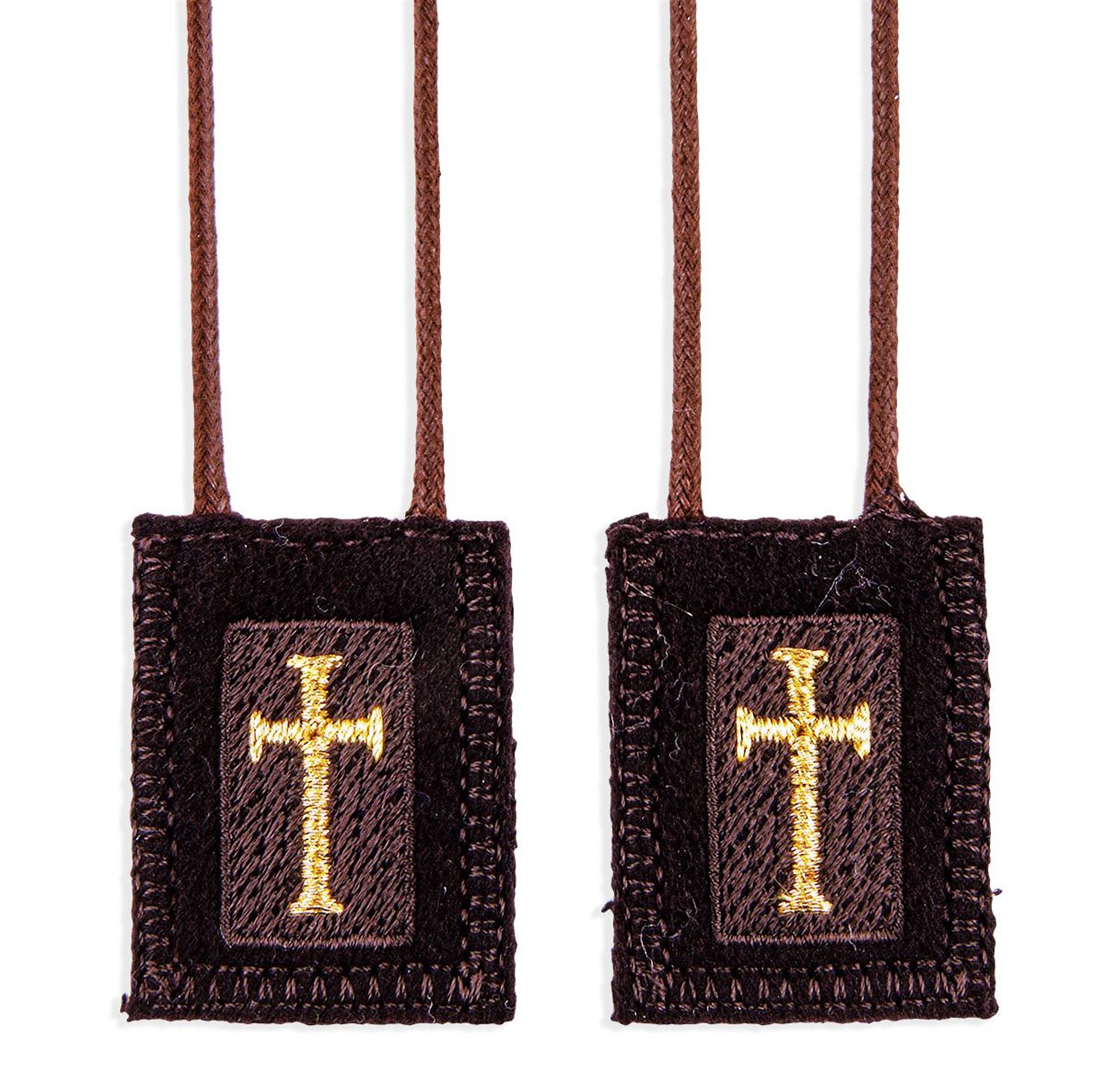 CRUSADER'S BROWN WOOL SCAPULAR WITH GOLD CROSS | EWTN Religious Catalogue