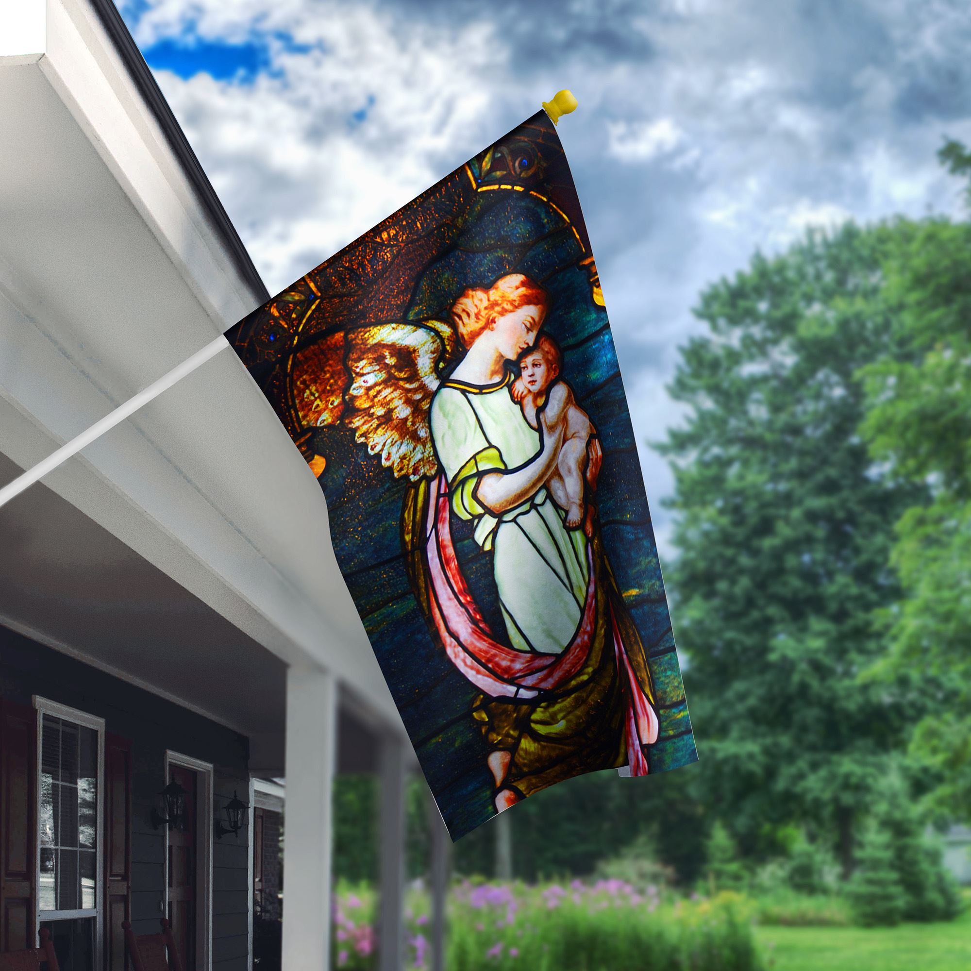 GUARDIAN ANGEL STAINED GLASS HOUSE FLAG | EWTN Religious Catalogue