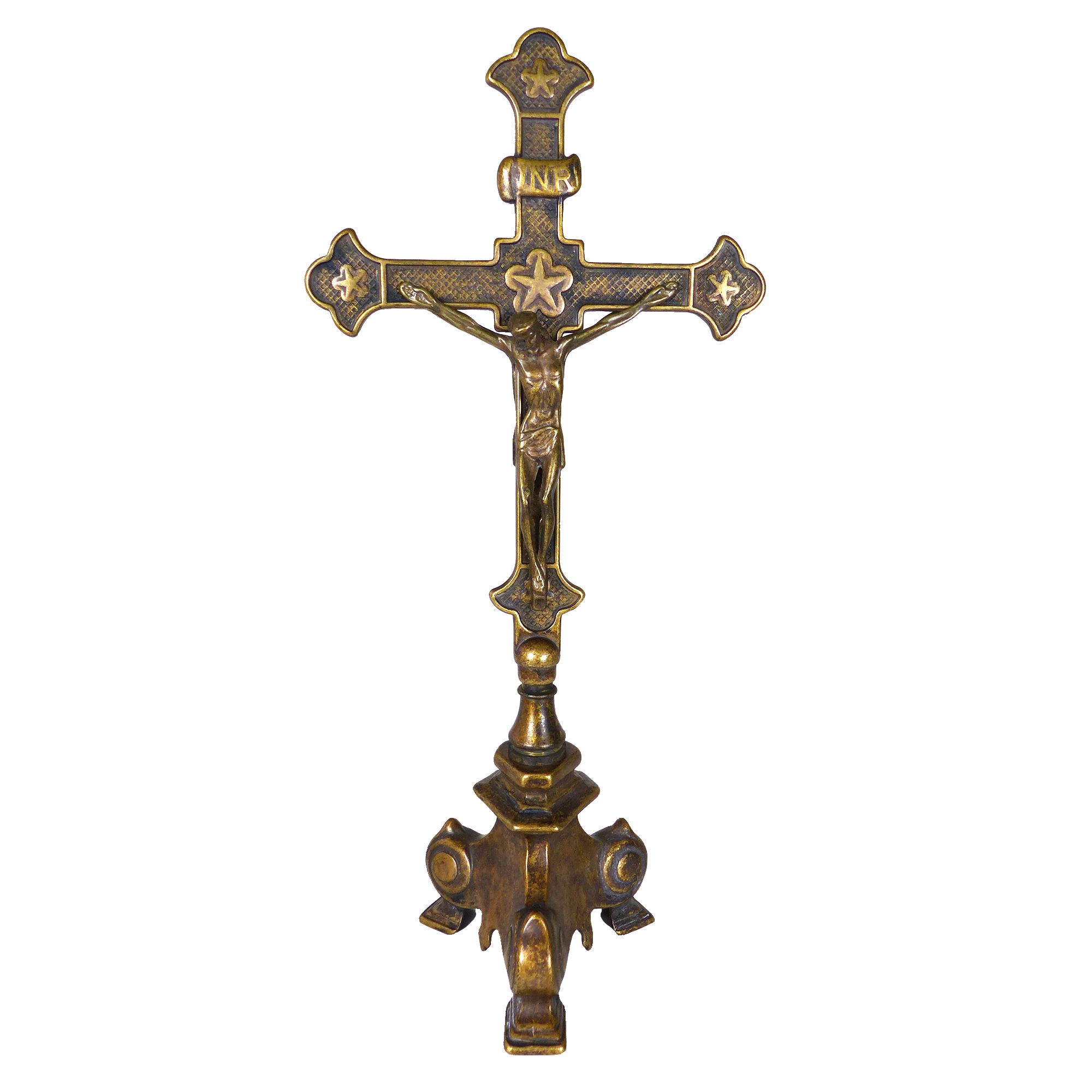 DOUBLE SIDED ANTIQUED BRASS STANDING CRUCIFIX | EWTN Religious Catalogue