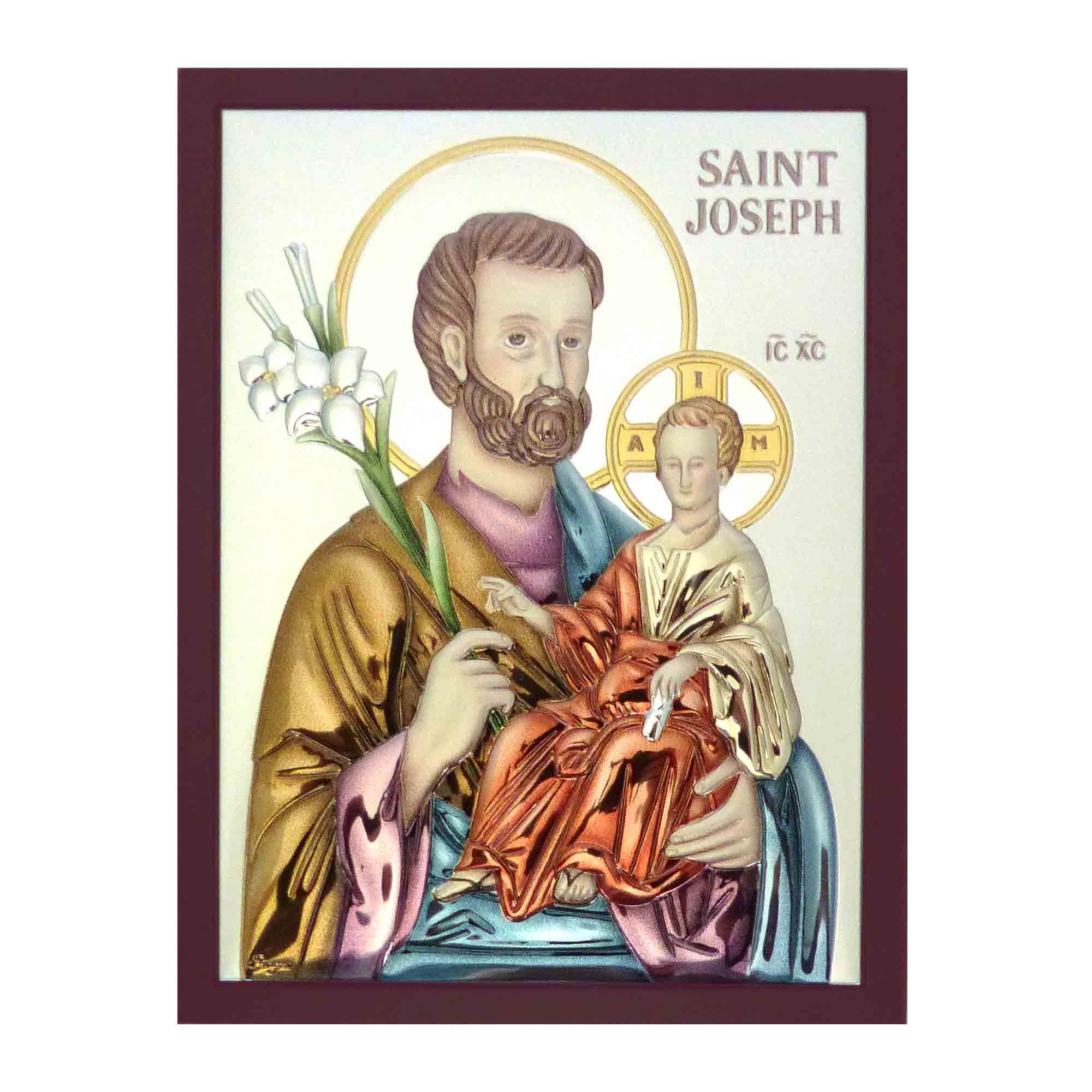 ST. JOSEPH SILVER ICON WITH COLOR | EWTN Religious Catalogue