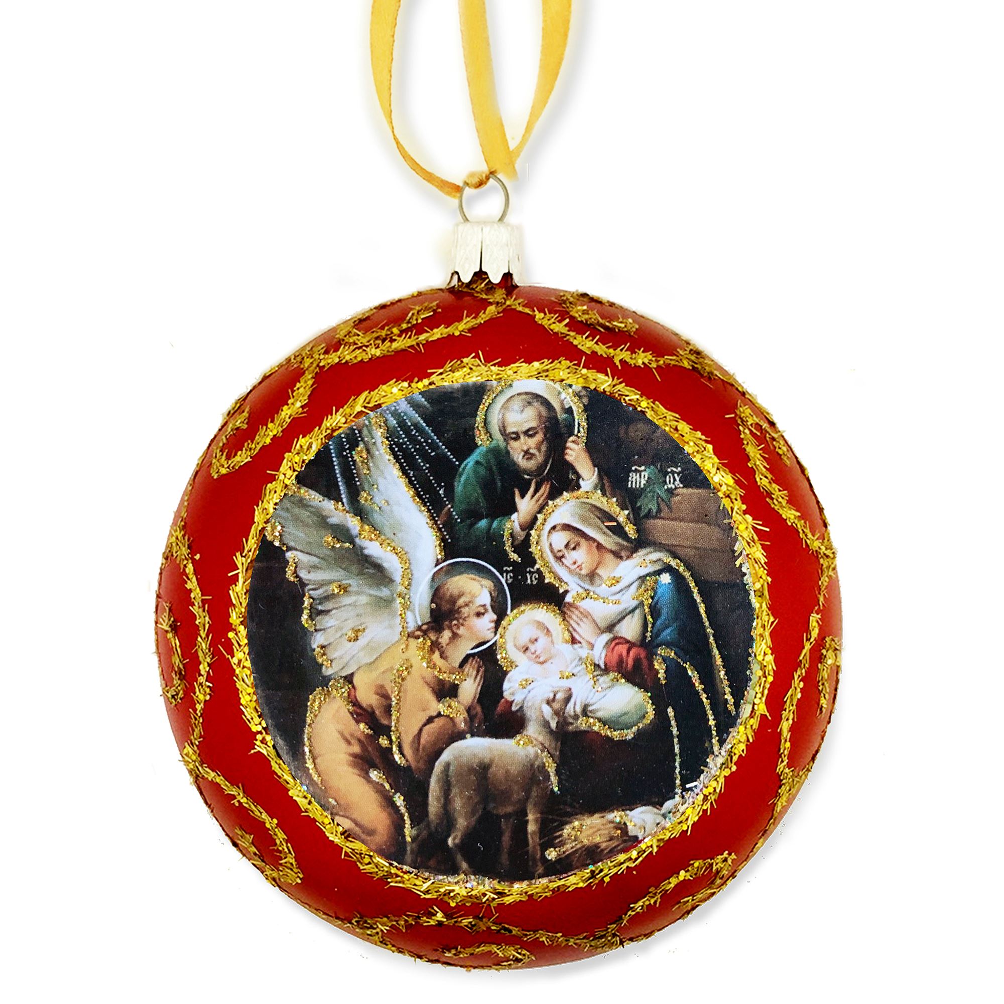 HOLY FAMILY ICON ORNAMENT - RED | EWTN Religious Catalogue