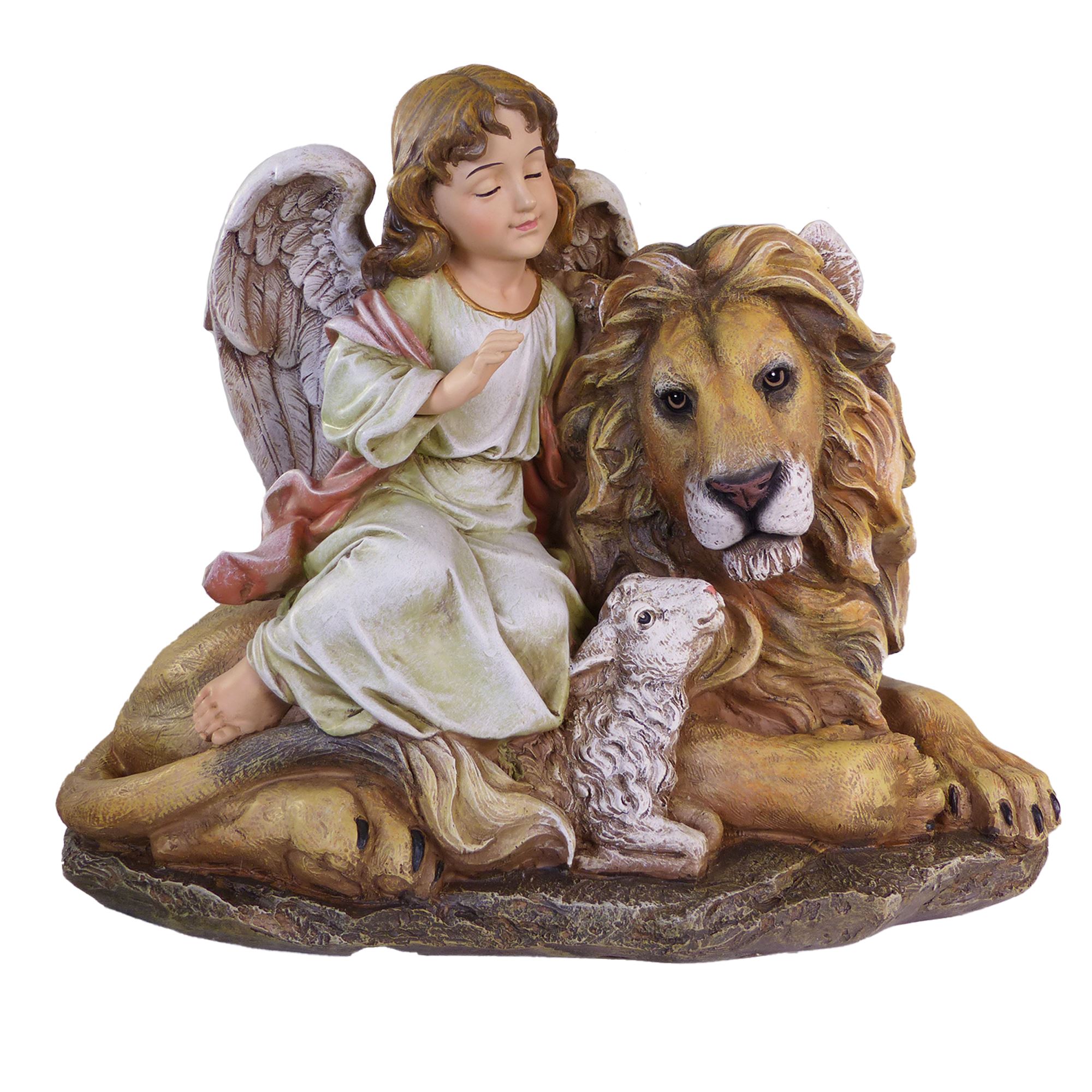 ANGEL WITH LION AND LAMB - 14 ½” x 11 ½” x 10" | EWTN Religious Catalogue