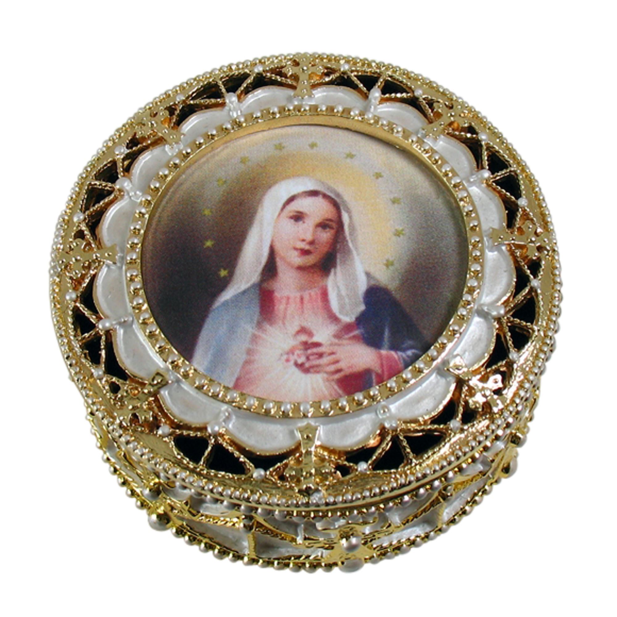 IMMACULATE HEART OF MARY GOLD-PLATED ROSARY BOX | EWTN Religious Catalogue