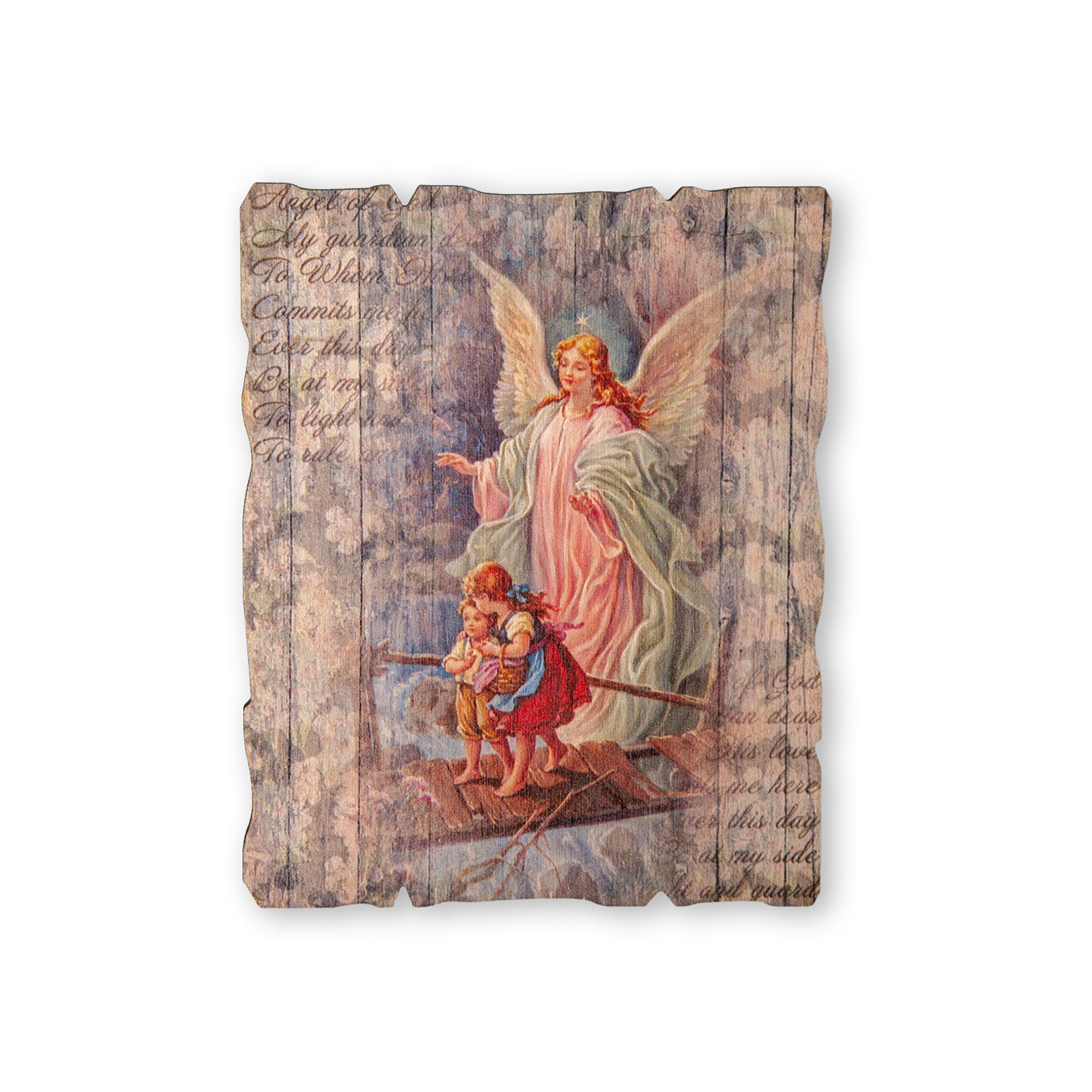 GUARDIAN ANGEL WOOD WALL PLAQUE 4 1/4" X 5 1/4" | EWTN Religious Catalogue