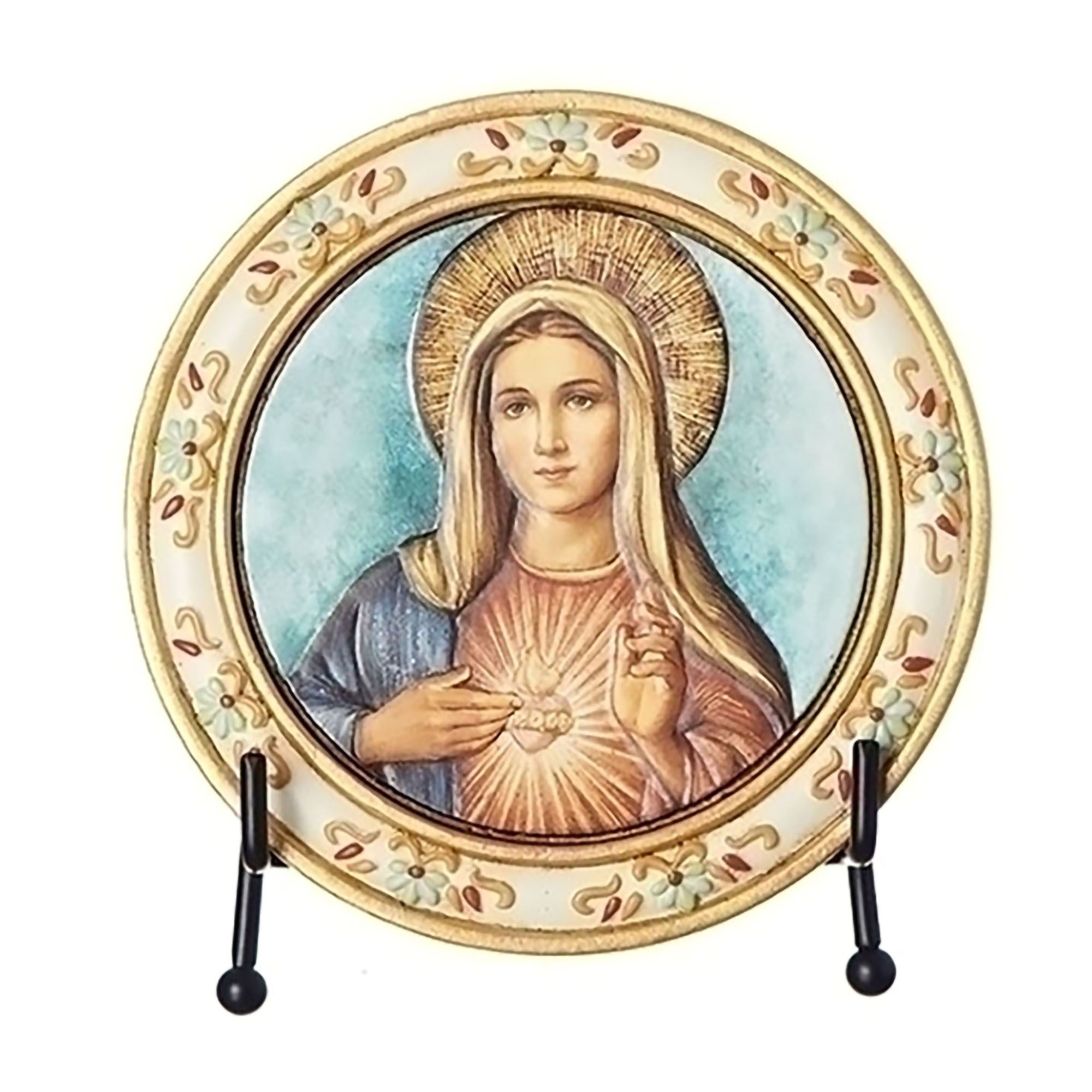 IMMACULATE HEART OF MARY ROUND PLAQUE WITH EASEL | EWTN Religious Catalogue