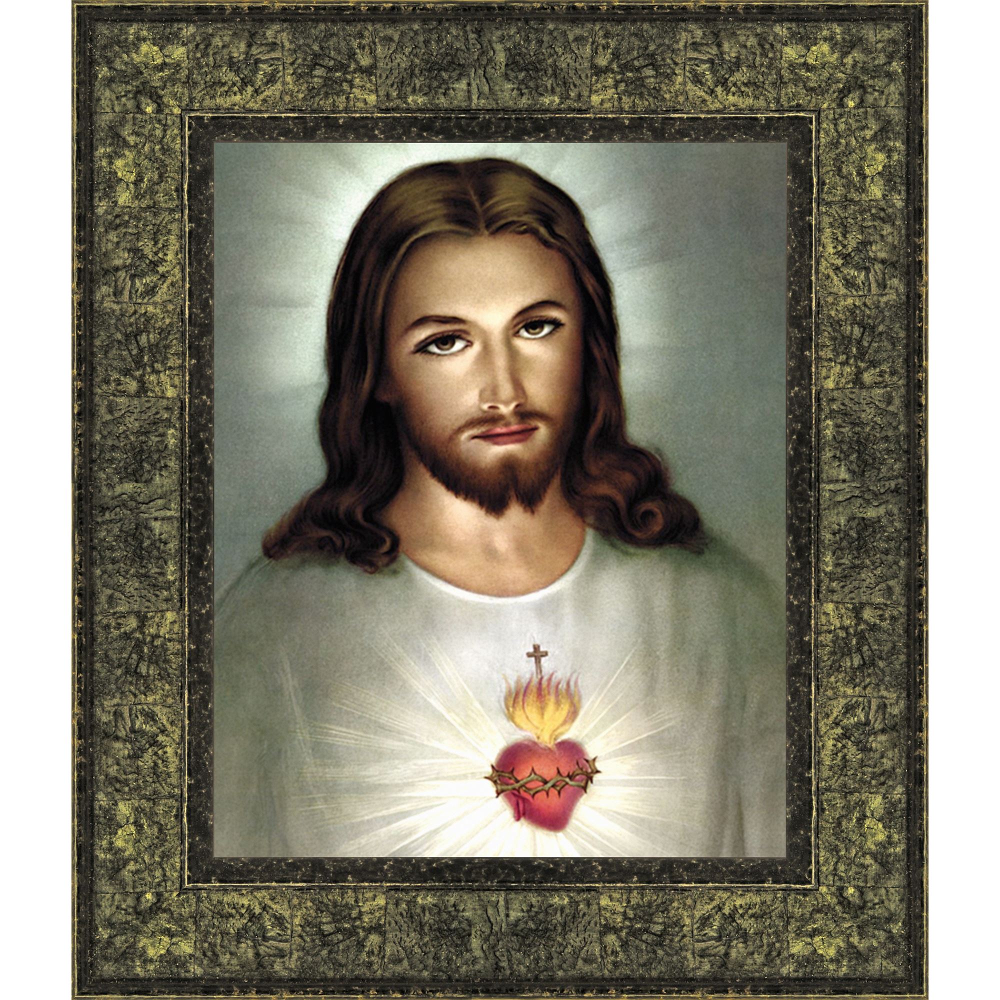 SACRED HEART OF JESUS - GREEN MOTHER OF PEARL FRAMED PRINT | EWTN Religious Catalogue