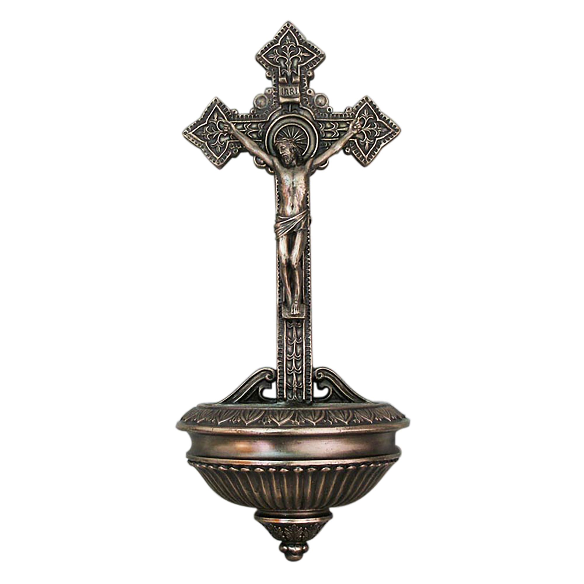 Crucifix Holy Water Font - Bronze Finish | EWTNRC.com