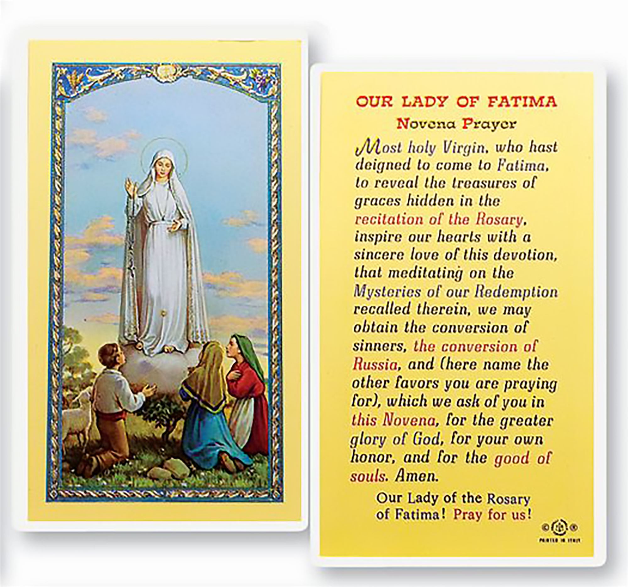 LAMINATED HOLY CARD OUR LADY OF FATIMA | EWTN Religious Catalogue