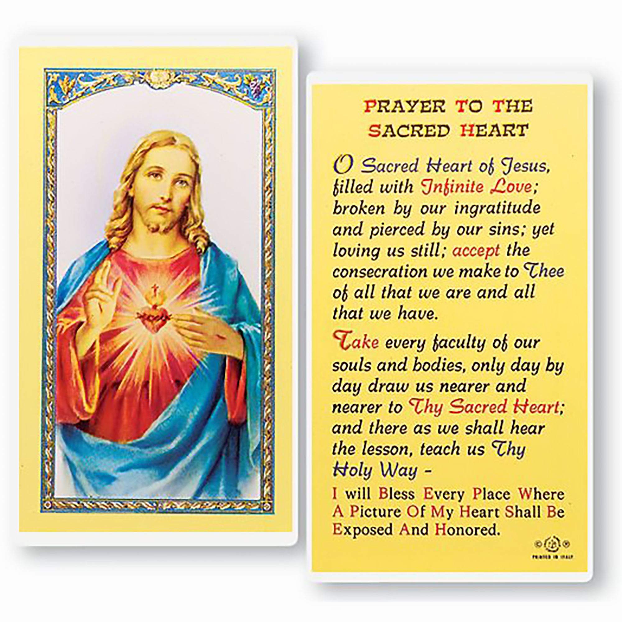 LAMINATED HOLY CARD PRAYER TO THE SACRED HEART | EWTN Religious Catalogue