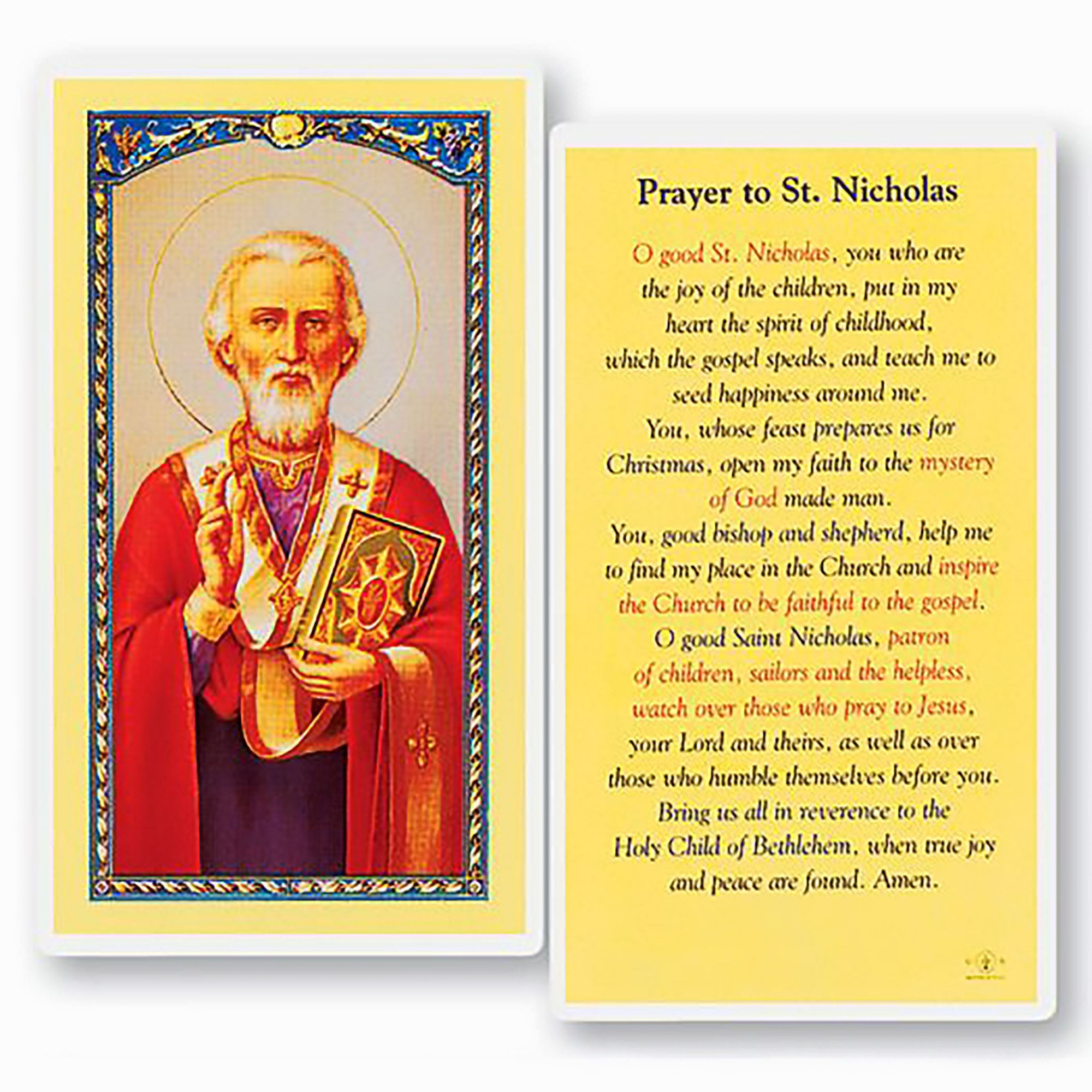LAMINATED HOLY CARD - ST. NICHOLAS | EWTN Religious Catalogue
