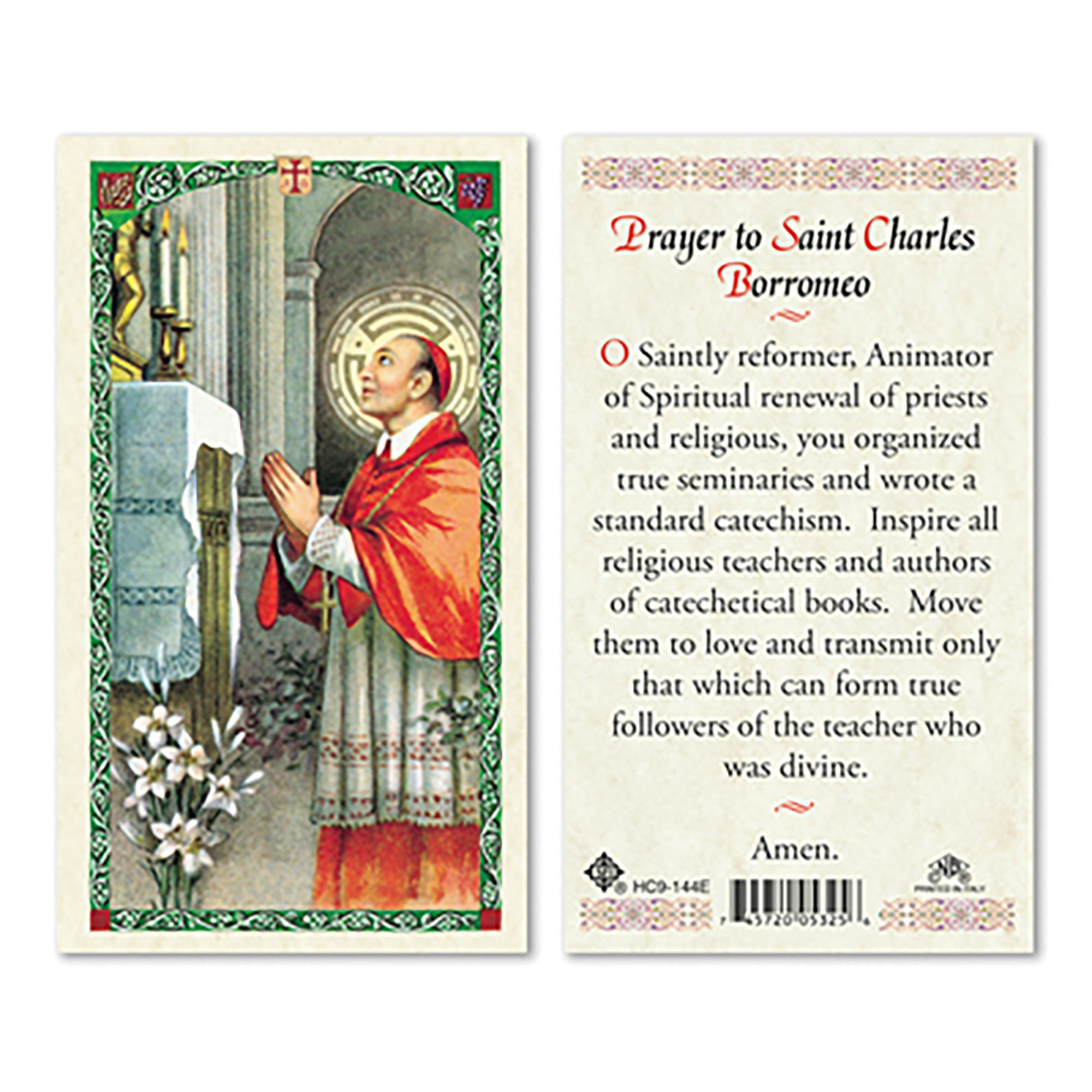LAMINATED HOLY CARD - ST. CHARLES BORROMEO | EWTN Religious Catalogue