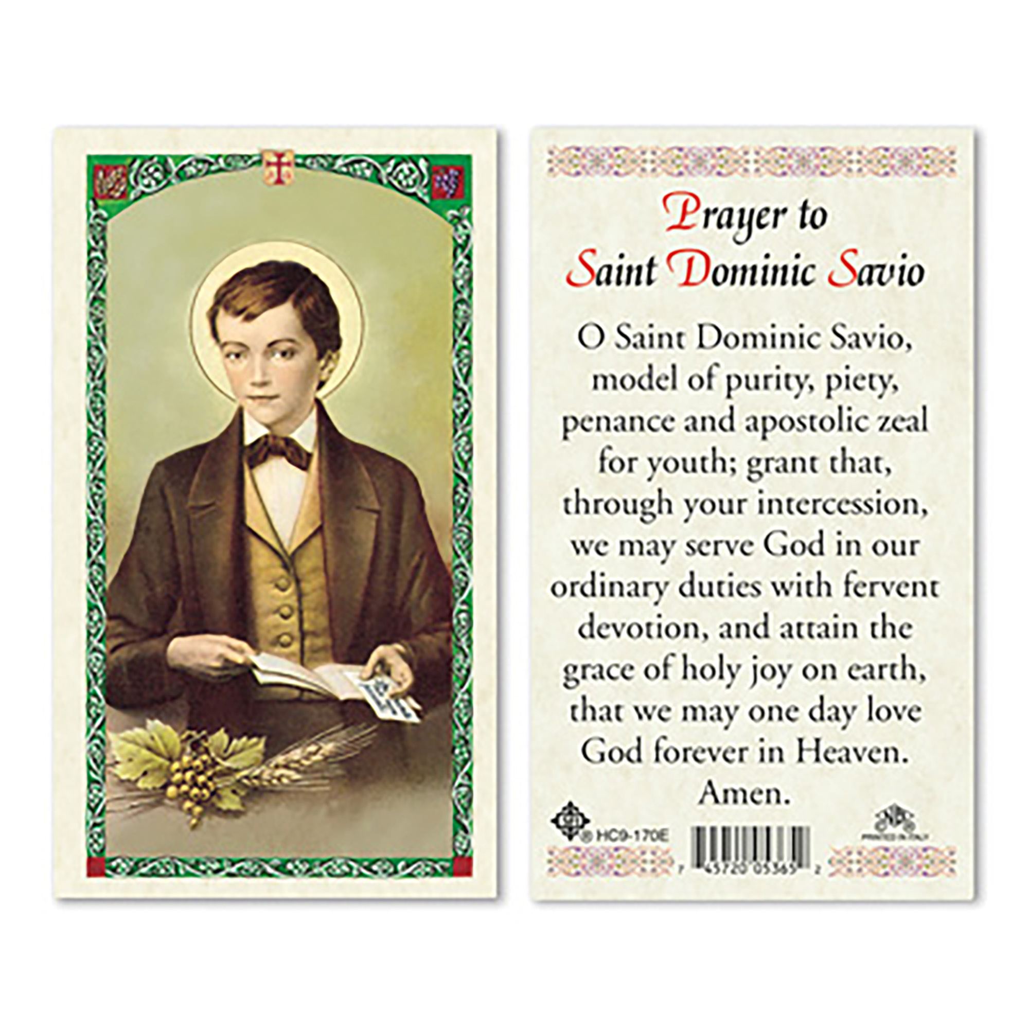 LAMINATED HOLY CARD - ST. DOMINIC SAVIO | EWTN Religious Catalogue