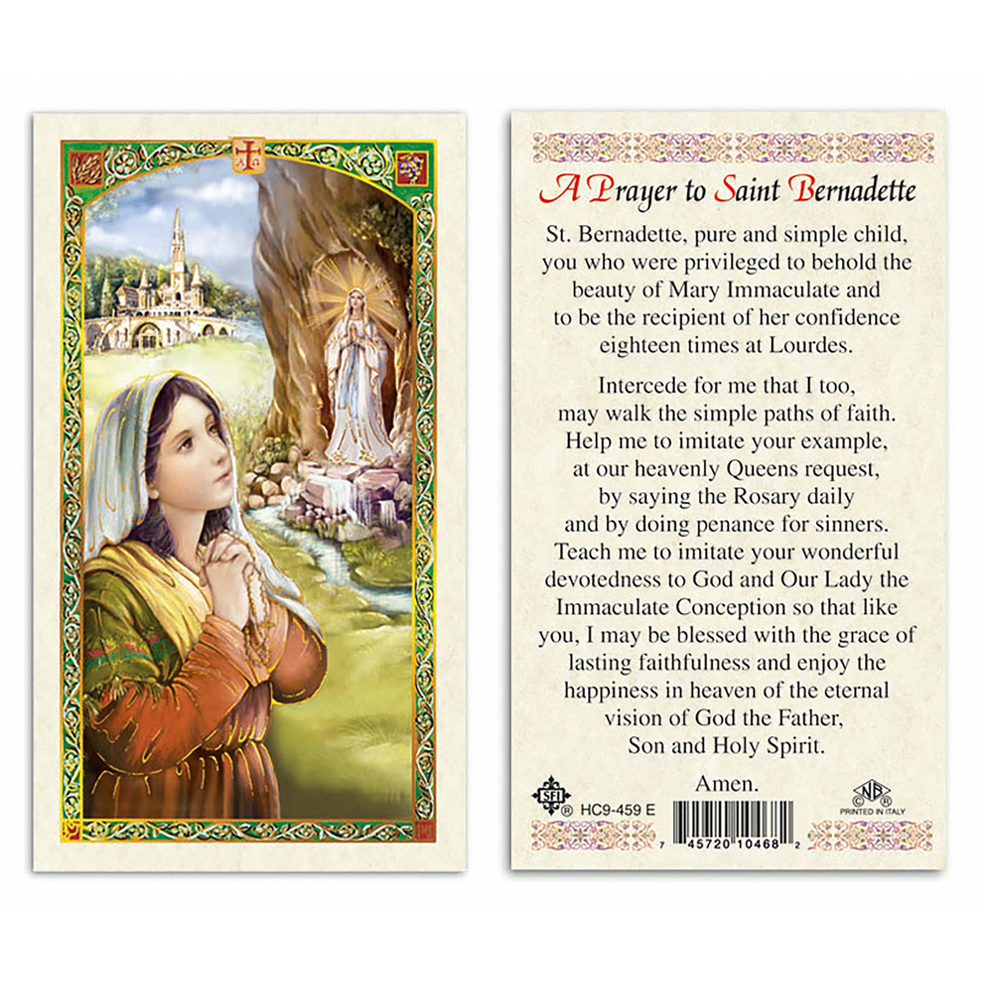 LAMINATED HOLY CARD - SAINT BERNADETTE | EWTN Religious Catalogue