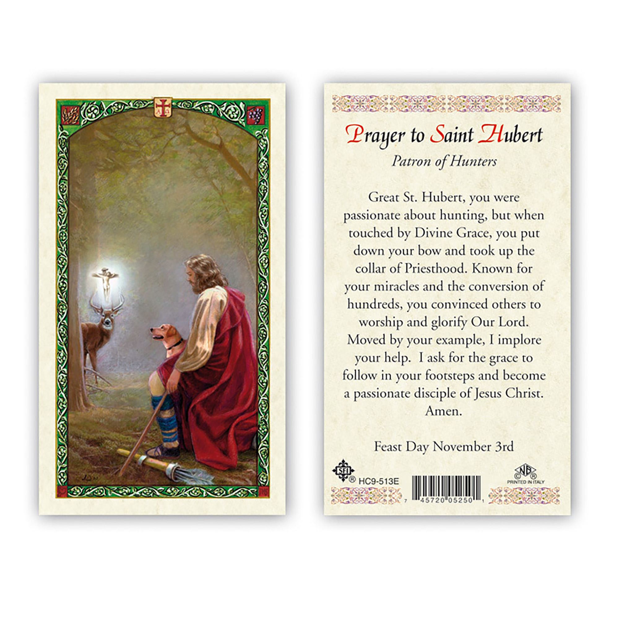 LAMINATED HOLY CARD - SAINT HUBERT | EWTN Religious Catalogue