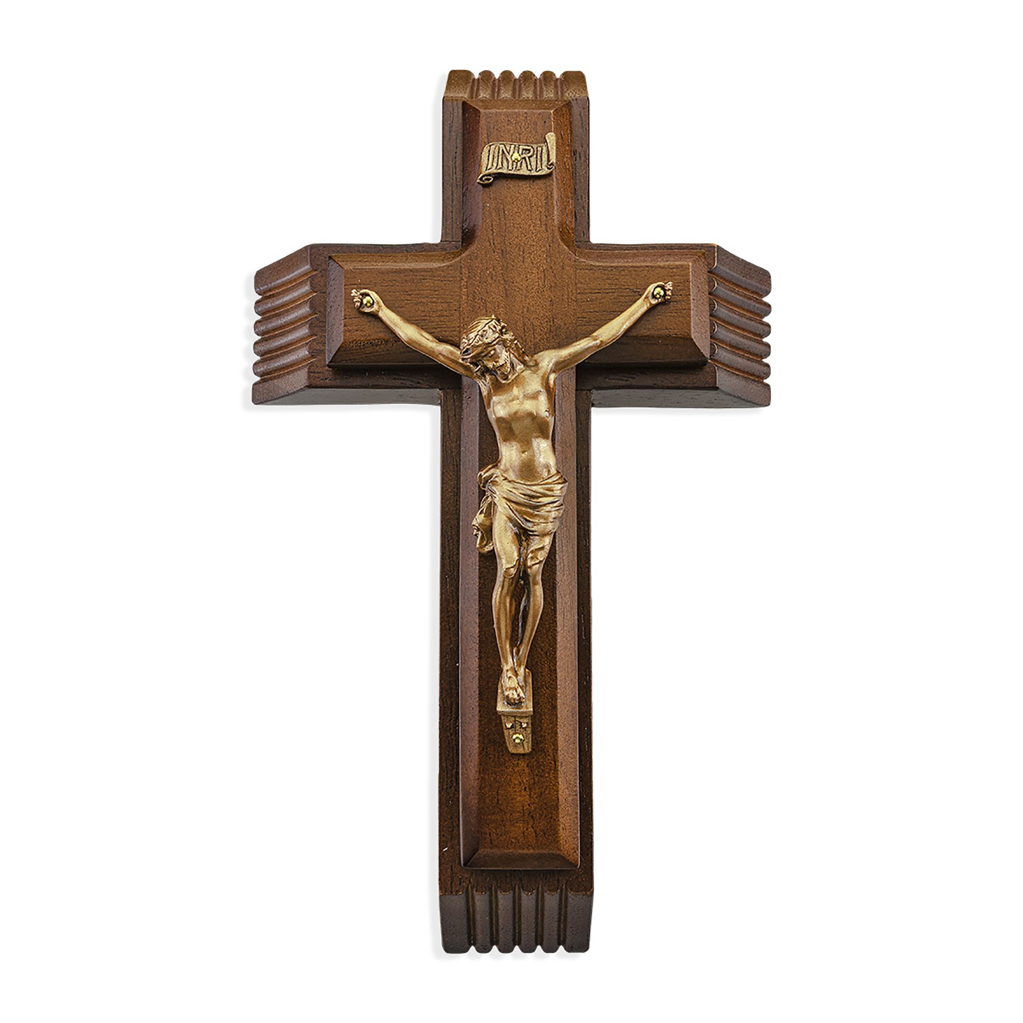 WALNUT ADORATION CRUCIFIX WITH ANTIQUE GOLD FINISHED PEWTER CORPUS - 10 ...