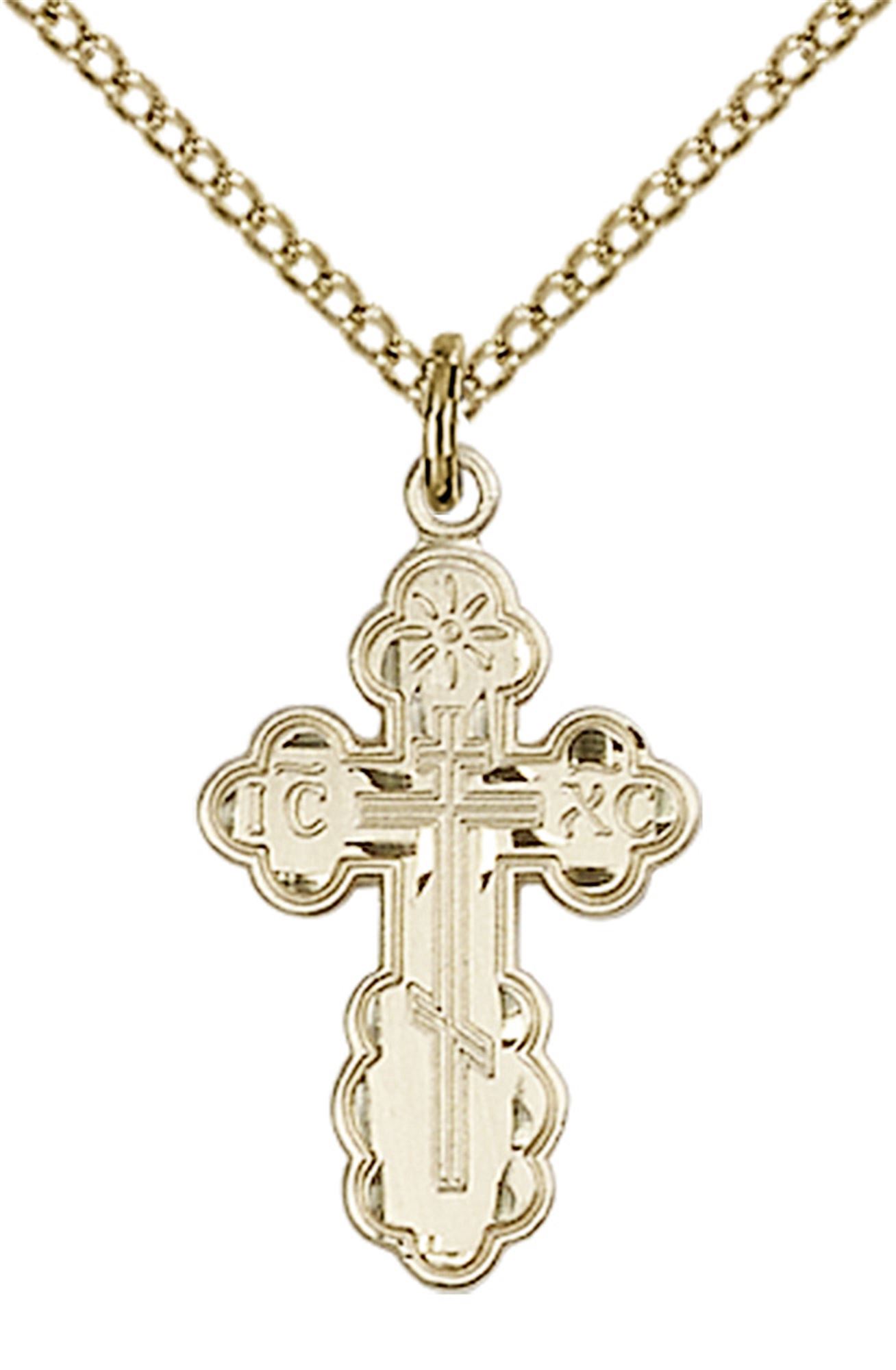 14KT GOLD FILLED ST OLGA CROSS PENDANT WITH CHAIN - 7/8" x 1/2" | EWTN Religious Catalogue