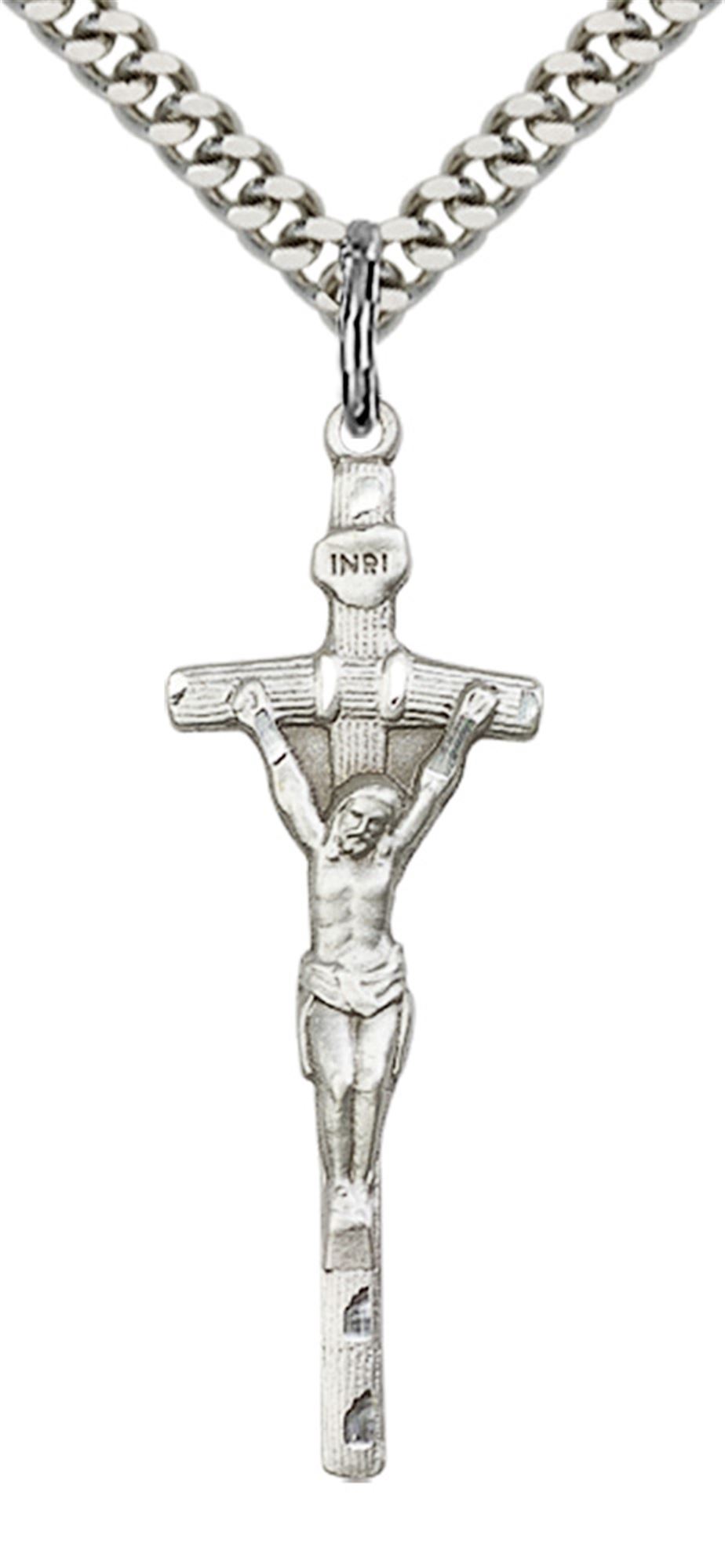 STERLING SILVER PAPAL CRUCIFIX PENDANT WITH CHAIN - 1 3/8" x 1/2 ...