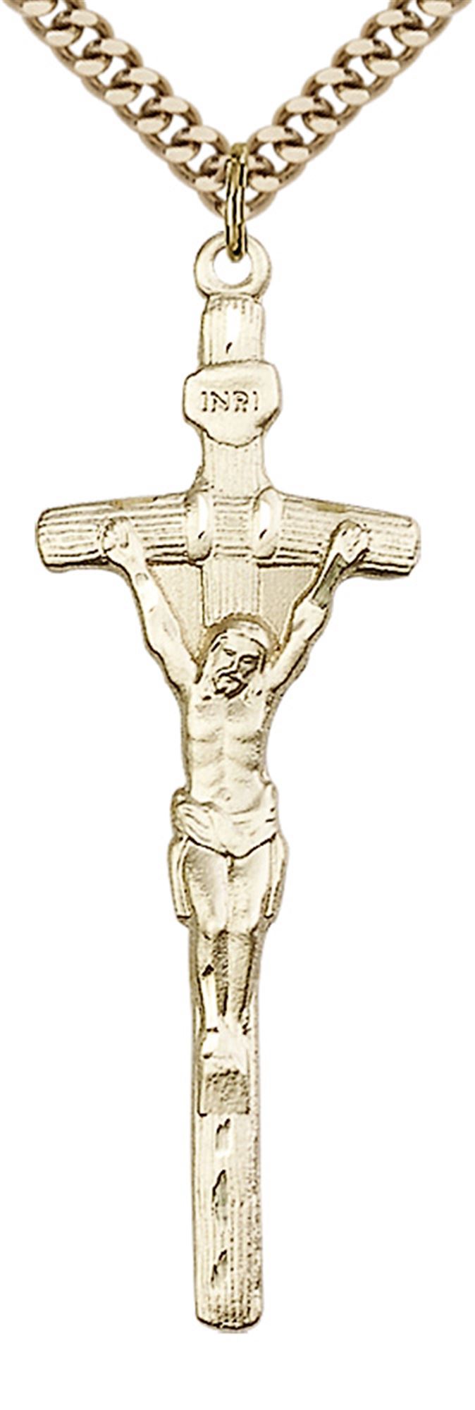 14KT GOLD FILLED PAPAL CRUCIFIX PENDANT WITH CHAIN - 2" x 5/8" | EWTN Religious Catalogue