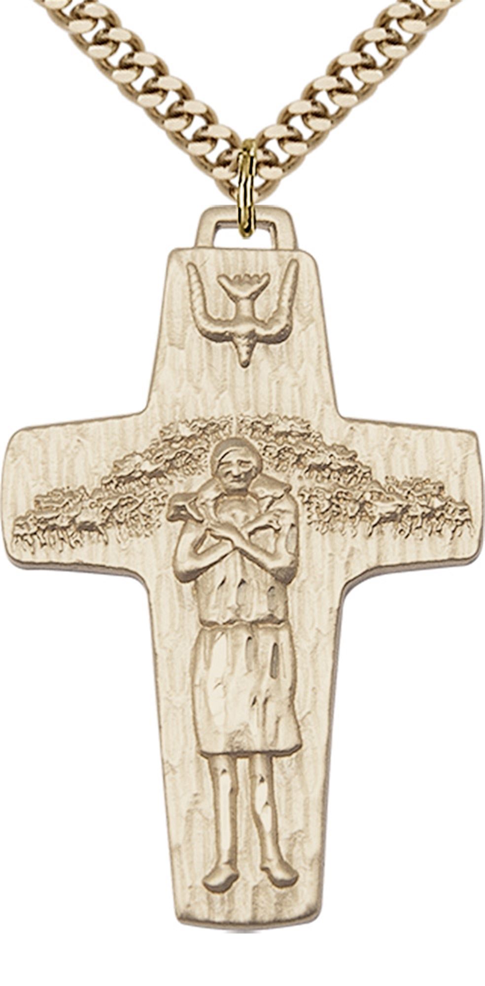 14KT GOLD FILLED PAPAL CRUCIFIX PENDANT WITH CHAIN - 1 1/2" x 1" | EWTN Religious Catalogue