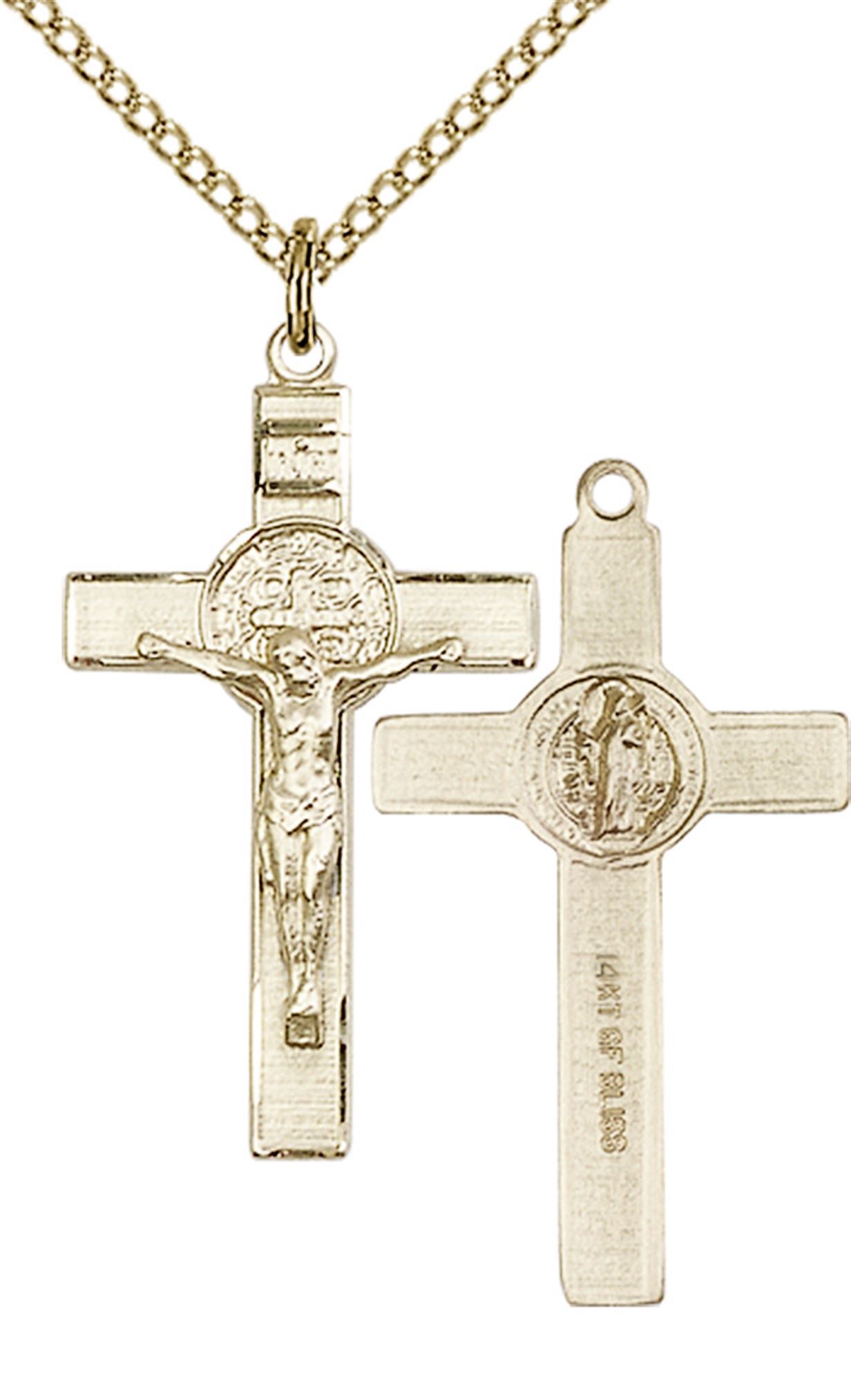 14KT GOLD FILLED ST BENEDICT CRUCIFIX PENDANT WITH CHAIN - 1 1/8" x 5/8" | EWTN Religious Catalogue