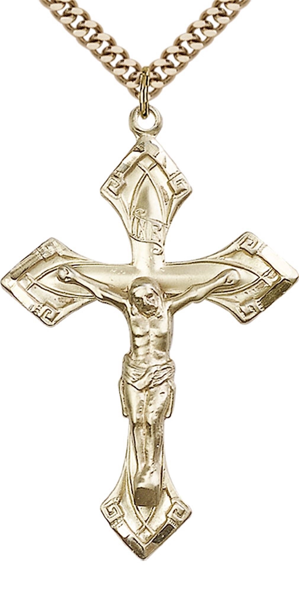 14KT GOLD FILLED CRUCIFIX PENDANT WITH CHAIN - 1 7/8" x 1 1/8" | EWTN Religious Catalogue