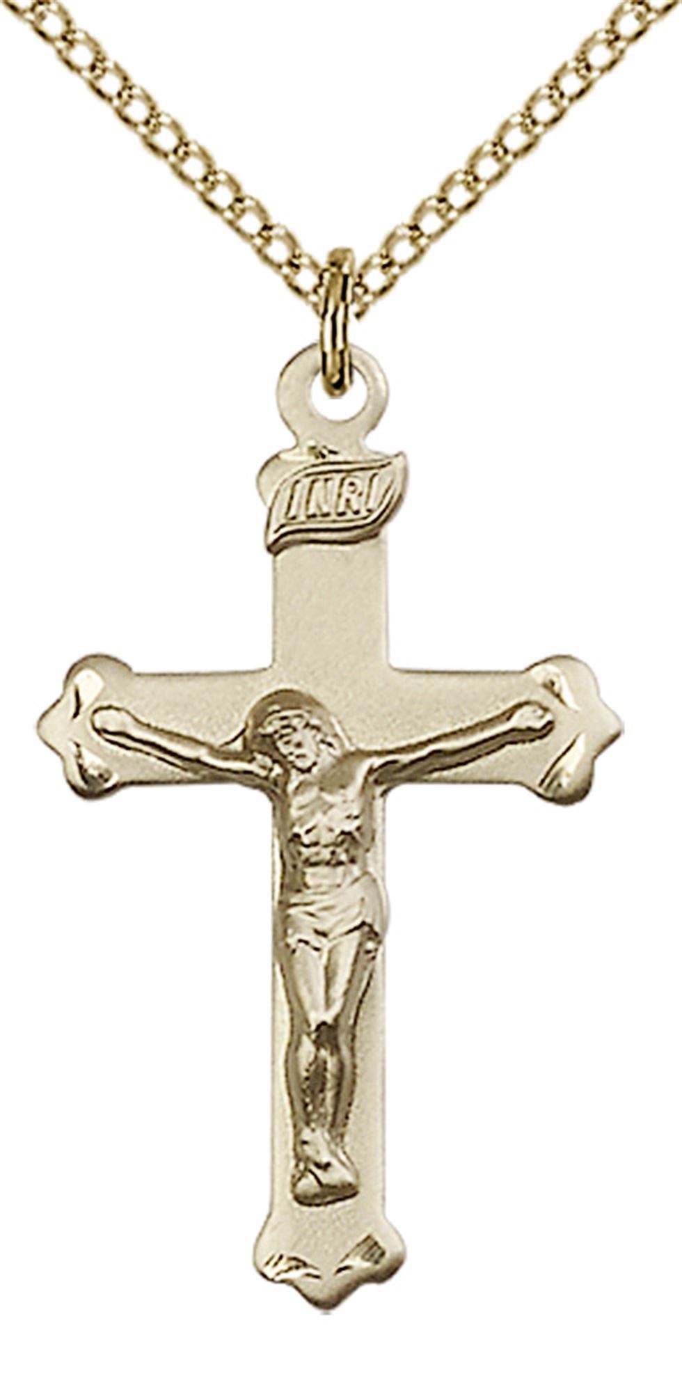 14KT GOLD FILLED CRUCIFIX PENDANT WITH CHAIN - 1 1/8" x 5/8" | EWTN Religious Catalogue