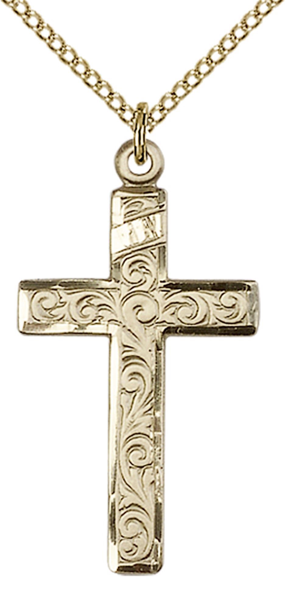 14KT GOLD FILLED CROSS PENDANT WITH CHAIN - 1 1/4" x 5/8" | EWTN Religious Catalogue