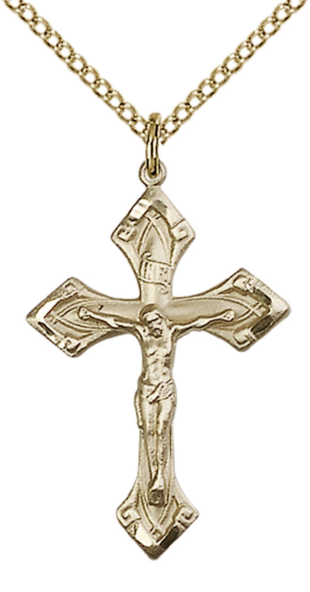 14KT GOLD FILLED CRUCIFIX PENDANT WITH CHAIN - 1 1/8" x 3/4" | EWTN Religious Catalogue