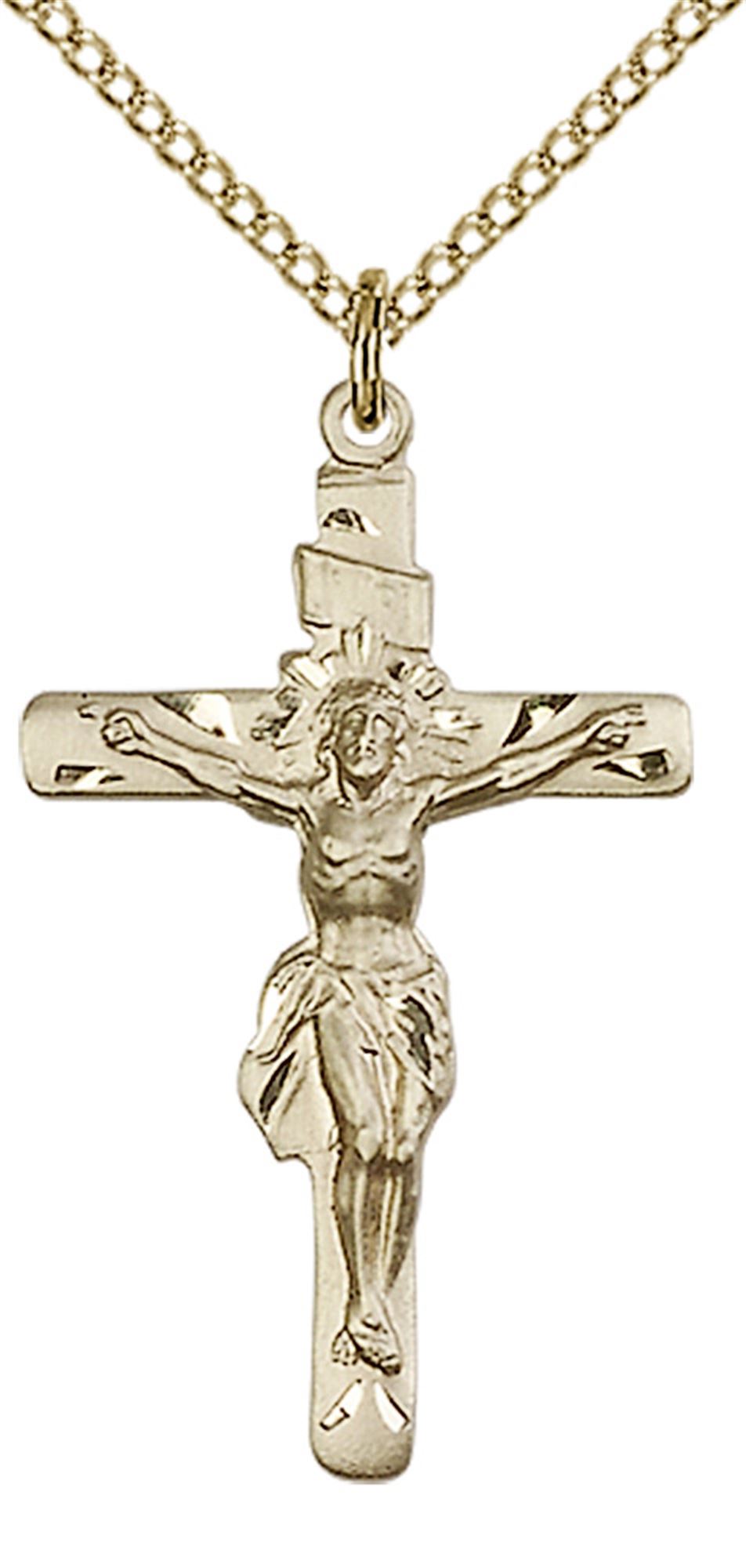 14KT GOLD FILLED CRUCIFIX PENDANT WITH CHAIN - 1 1/4" x 3/4" | EWTN Religious Catalogue