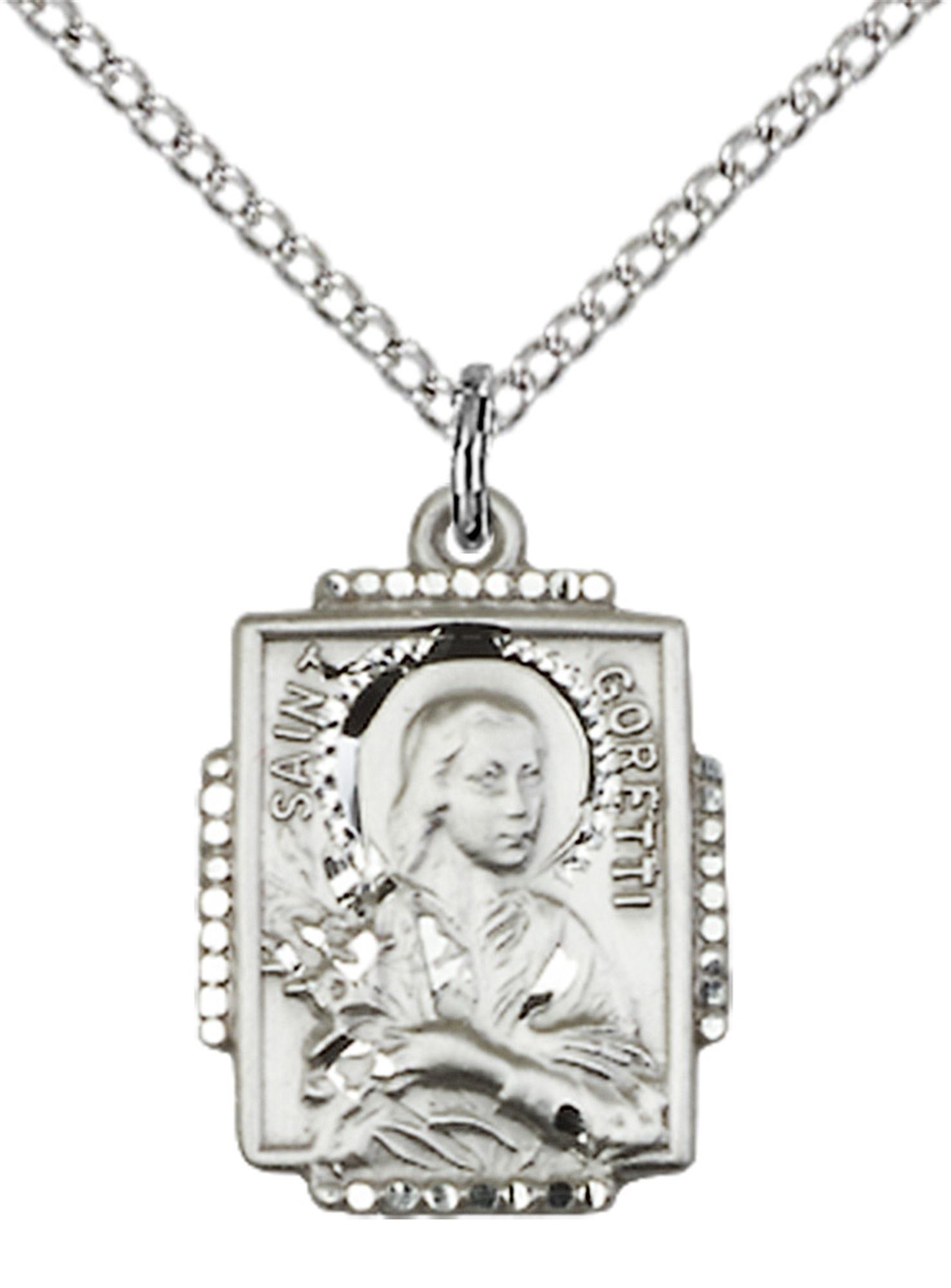 STERLING SILVER ST MARIA GORETTI PENDANT WITH CHAIN - 5/8" x 1/2 ...