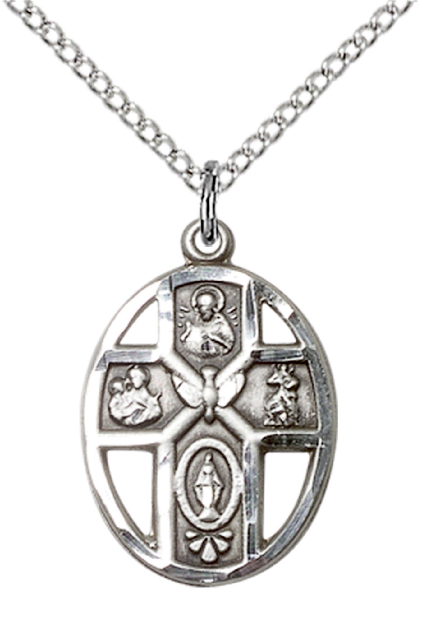 STERLING SILVER 5-WAY - HOLY SPIRIT PENDANT WITH CHAIN - 3/4" x 1/2 ...