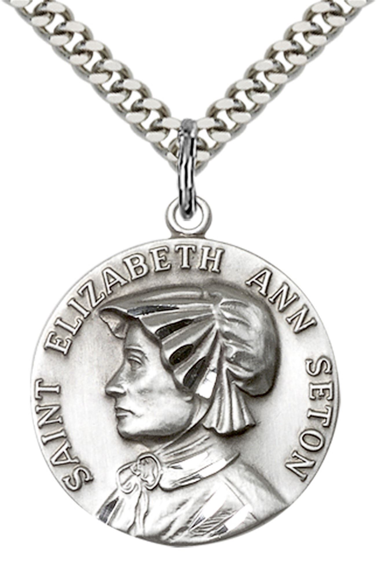 STERLING SILVER ST ELIZABETH ANN SETON PENDANT WITH CHAIN - 1" x 7/8 ...