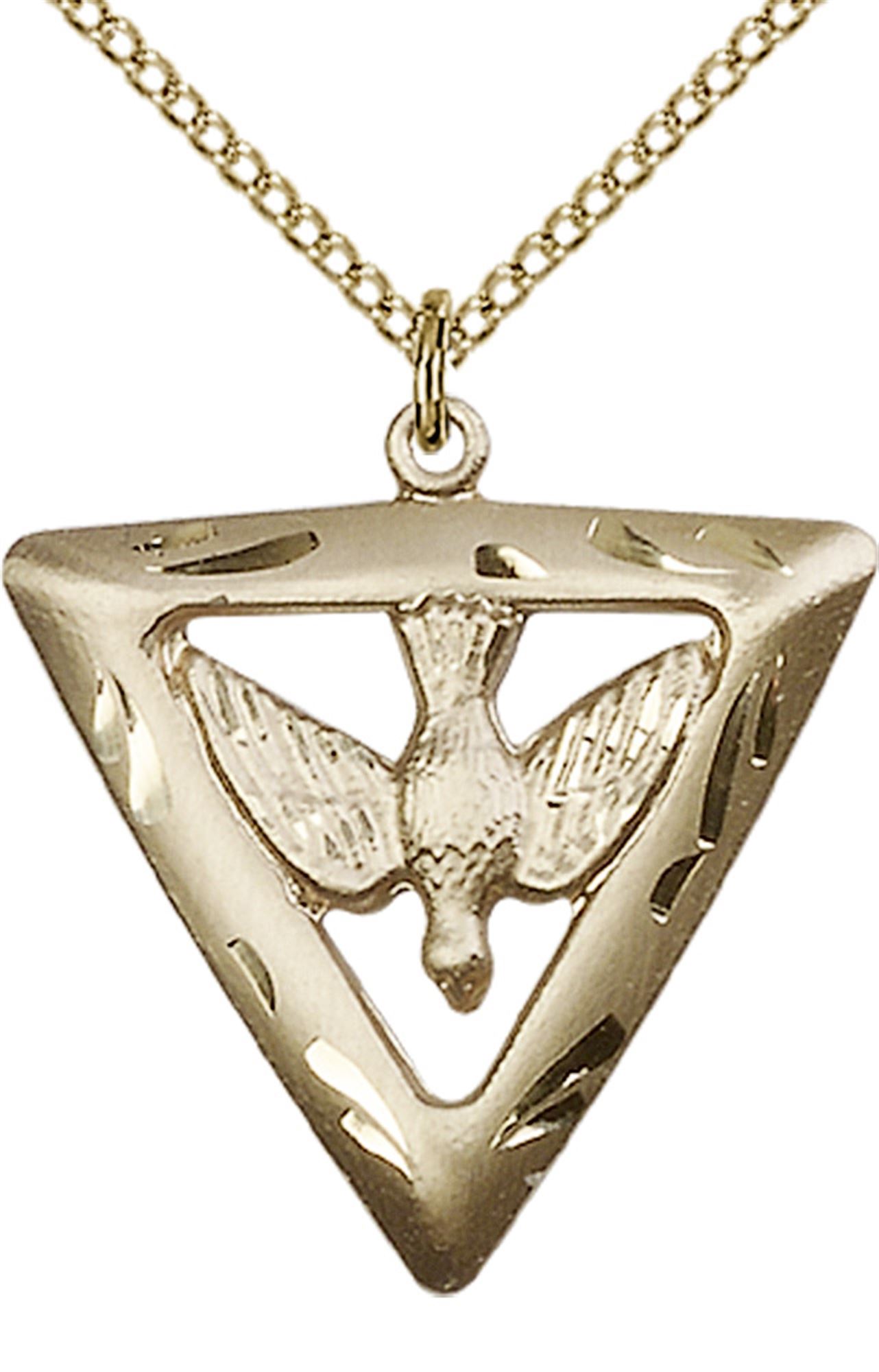 14KT GOLD FILLED HOLY SPIRIT TRIANGLE PENDANT WITH CHAIN - 1" x 7/8 ...