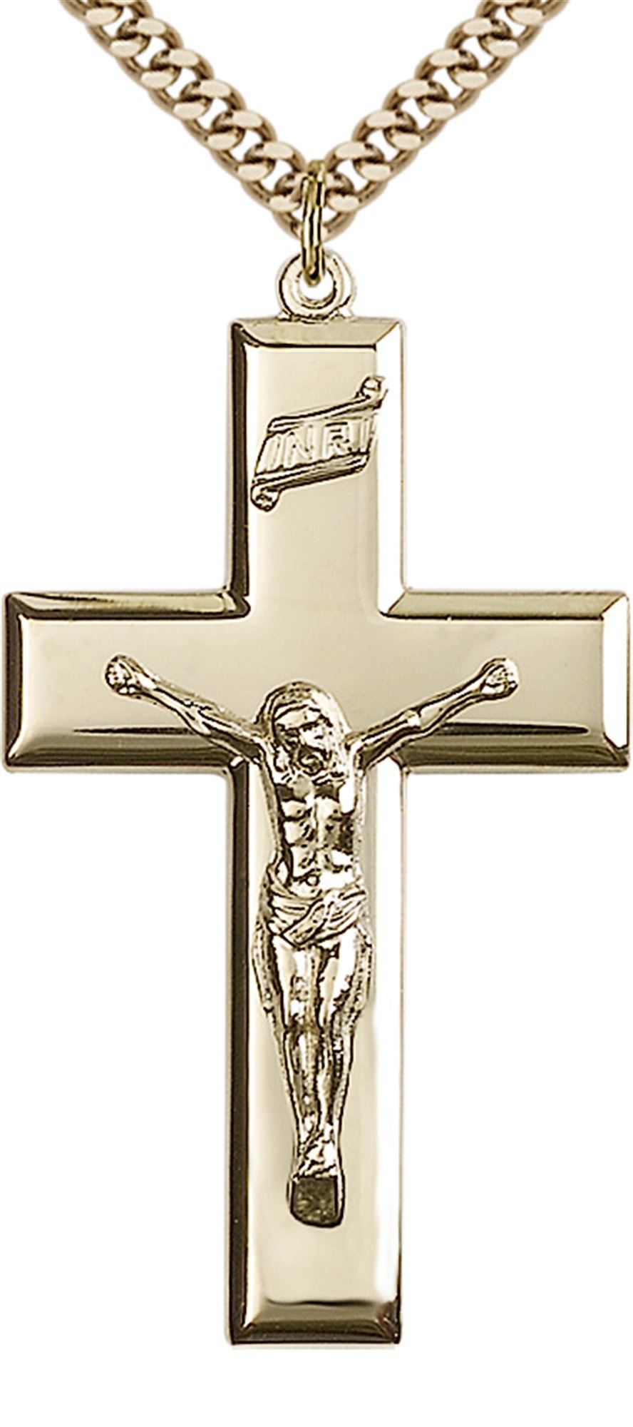 14KT GOLD FILLED CRUCIFIX PENDANT WITH CHAIN - 1 7/8" x 1" | EWTN Religious Catalogue