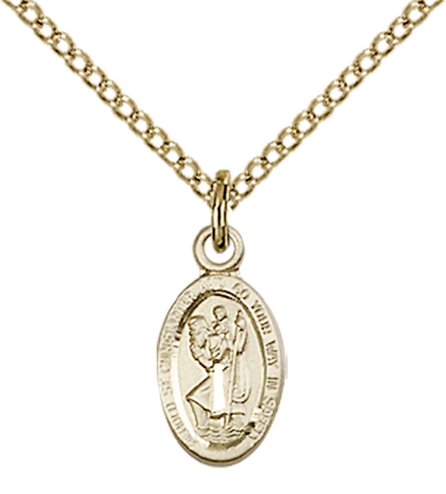 14KT GOLD FILLED ST CHRISTOPHER PENDANT WITH CHAIN - 1/2" x 1/4" | EWTN ...