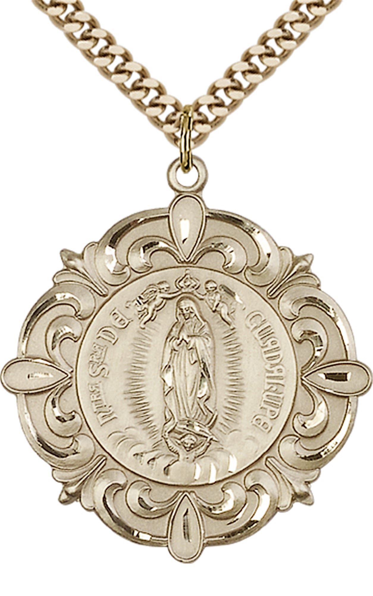 14KT GOLD FILLED OUR LADY OF GUADALUPE PENDANT WITH CHAIN - 1 1/4" x 1 ...