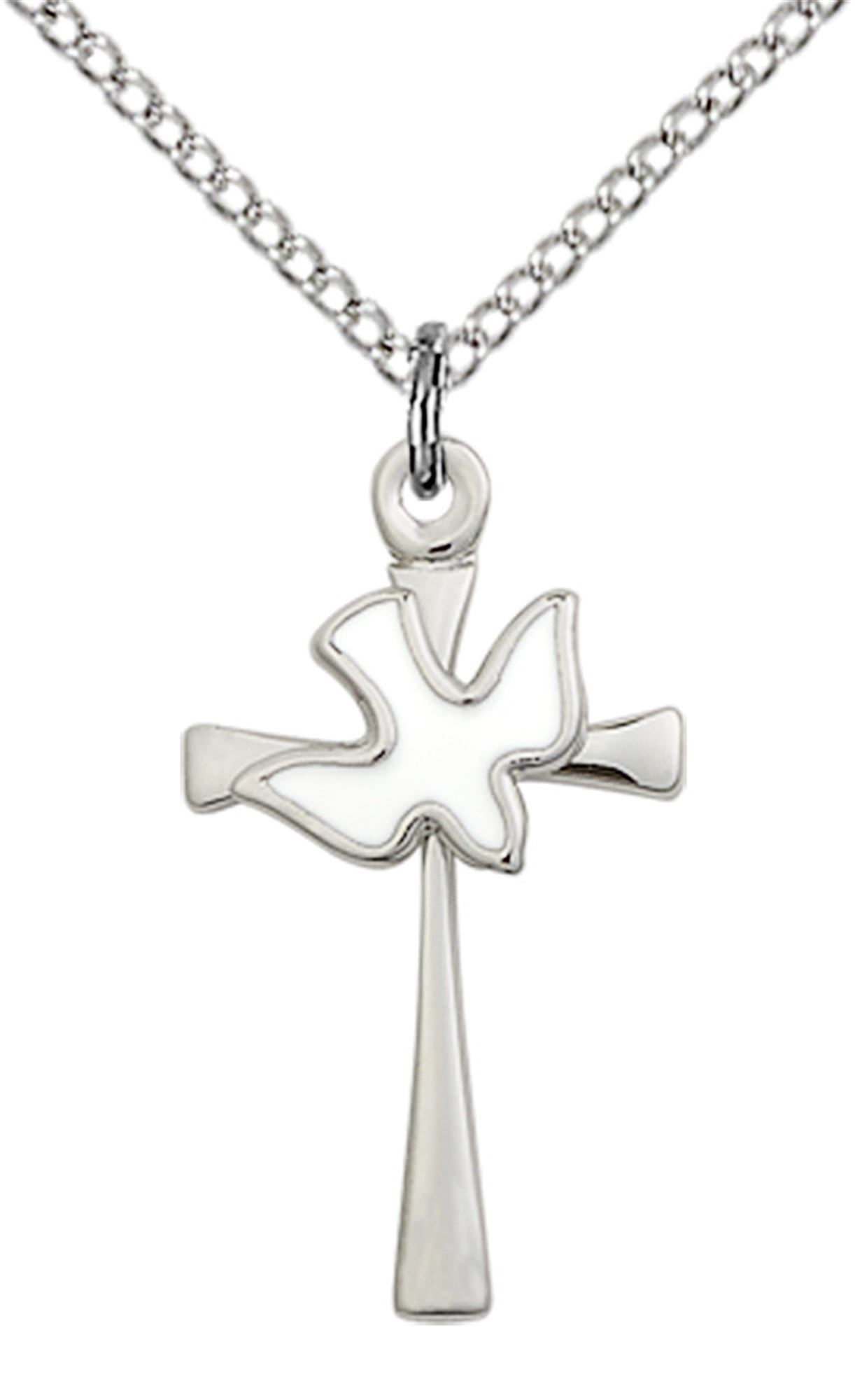 STERLING SILVER CROSS HOLY SPIRIT PENDANT WITH CHAIN - 7/8" x 1/2 ...