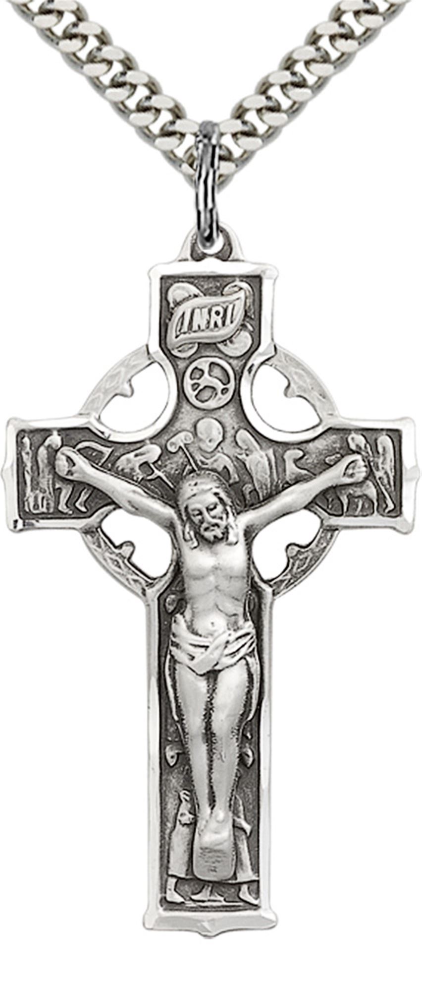 STERLING SILVER CELTIC CRUCIFIX PENDANT WITH CHAIN - 1 1/2" x 7/8 ...