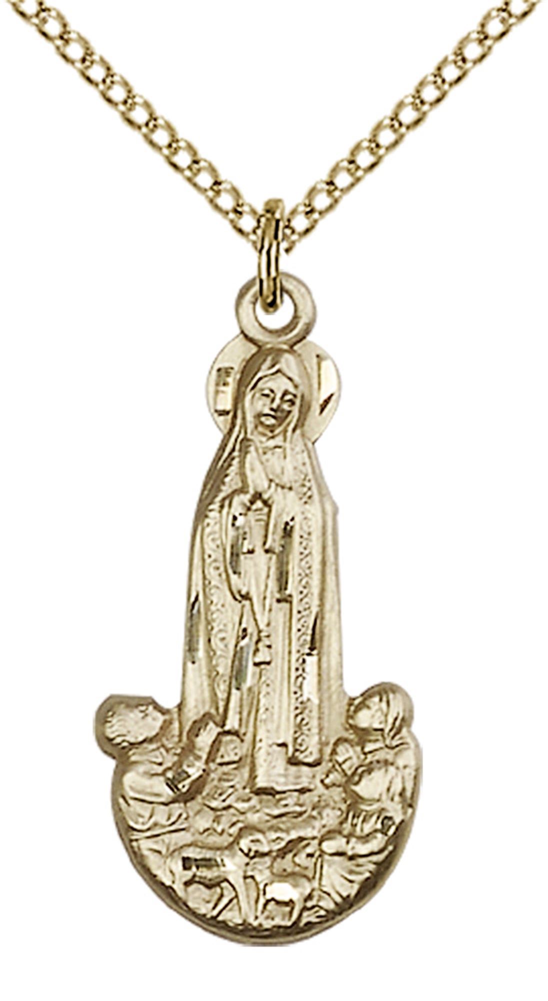 14KT GOLD FILLED OUR LADY OF FATIMA PENDANT WITH CHAIN - 1" x 1/2 ...