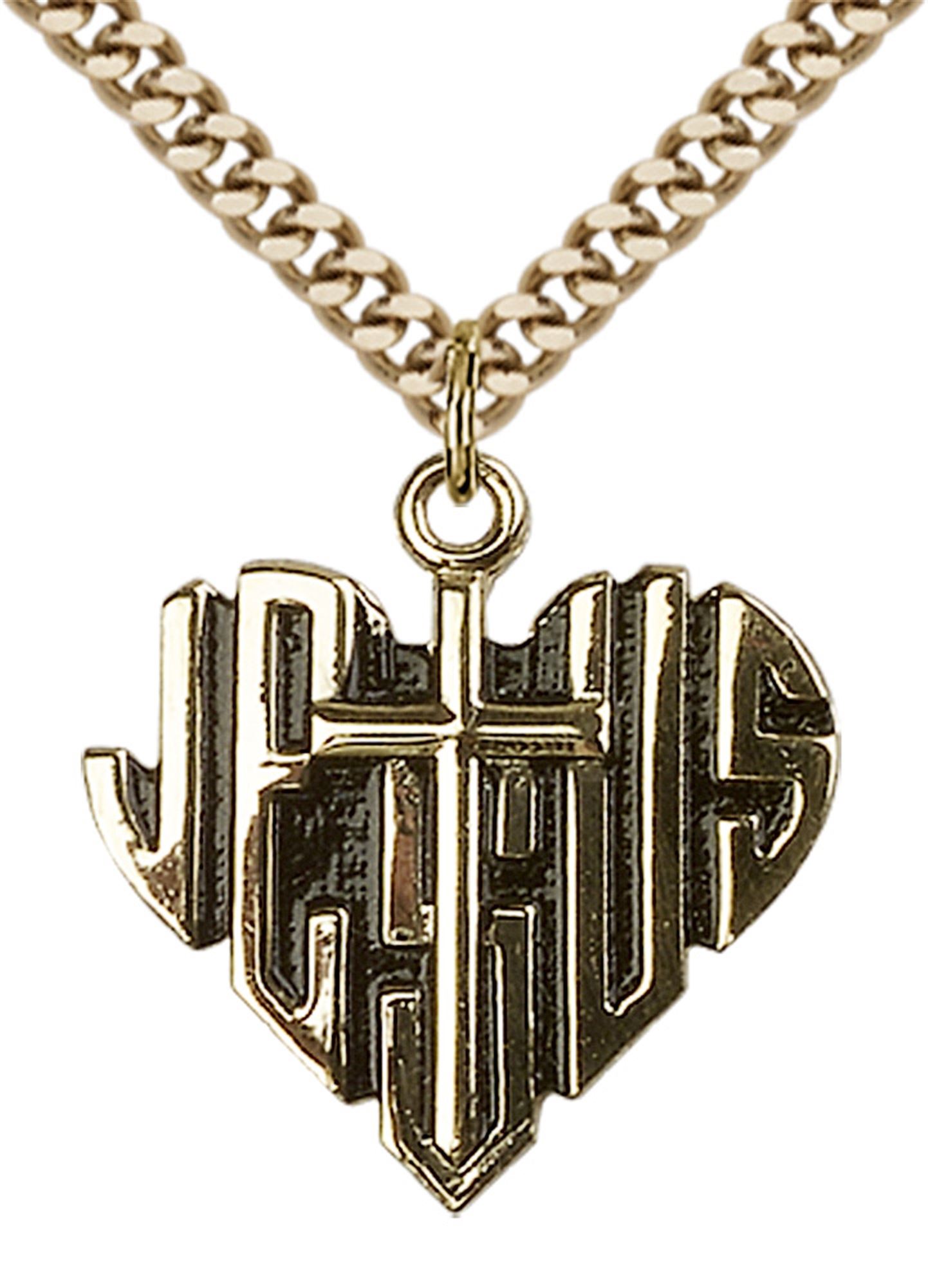 14KT GOLD FILLED HEART OF JESUS W-CROSS PENDANT WITH CHAIN - 7/8" x 7/8" | EWTN Religious Catalogue