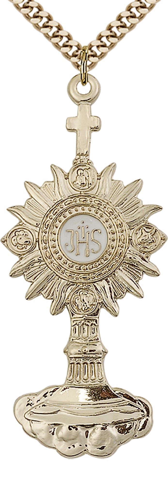 14KT GOLD FILLED MONSTRANCE PENDANT WITH CHAIN - 2 1/8X 7/8" | EWTN Religious Catalogue