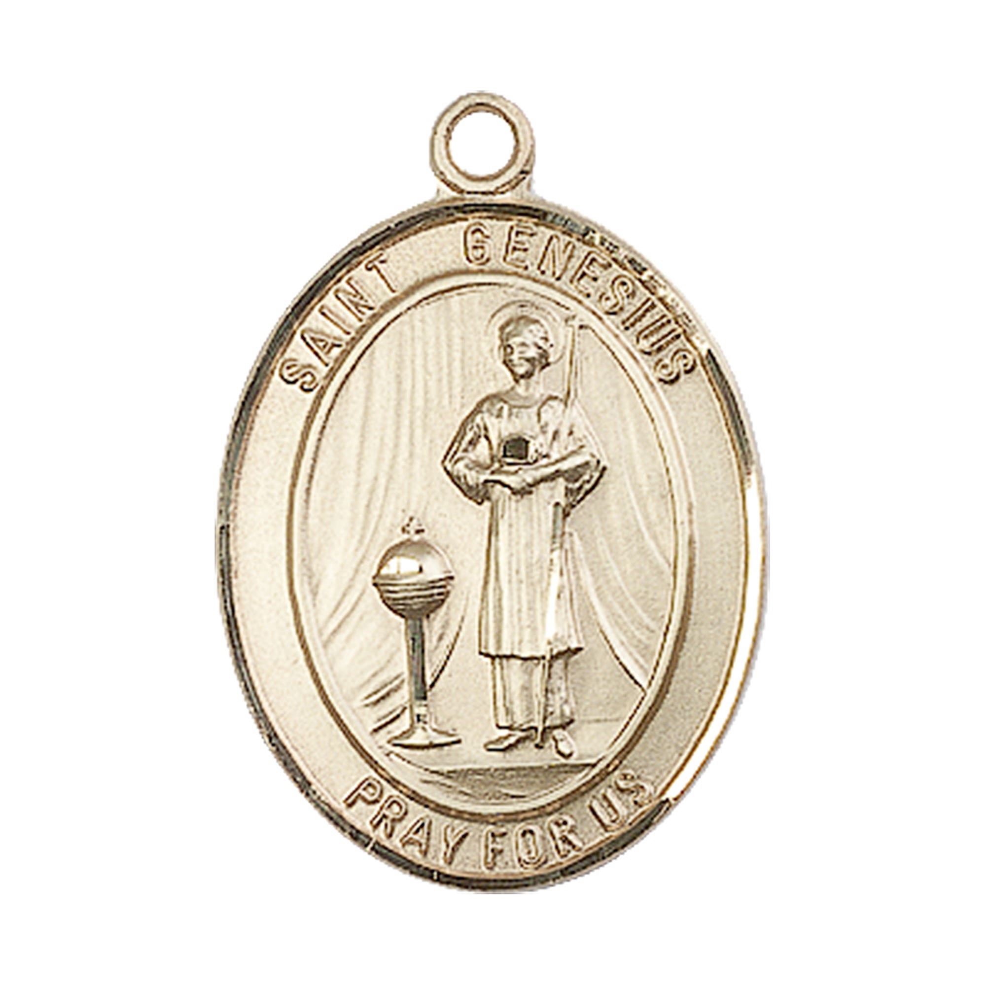 14KT GOLD ST GENESIUS OF ROME MEDAL - 1" x 3/4" | EWTN Religious Catalogue